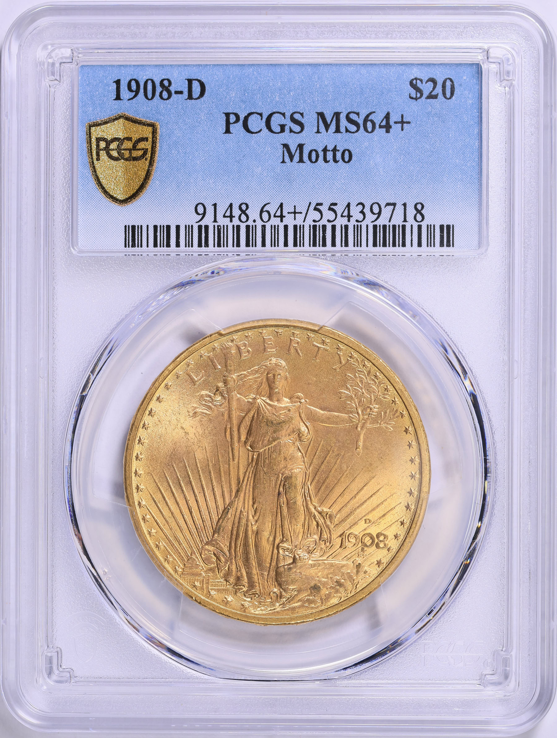 1908-D Saint-Gaudens Gold Double Eagle Motto PCGS MS-64+ (Item 1788302) | GreatCollections Coin ...
