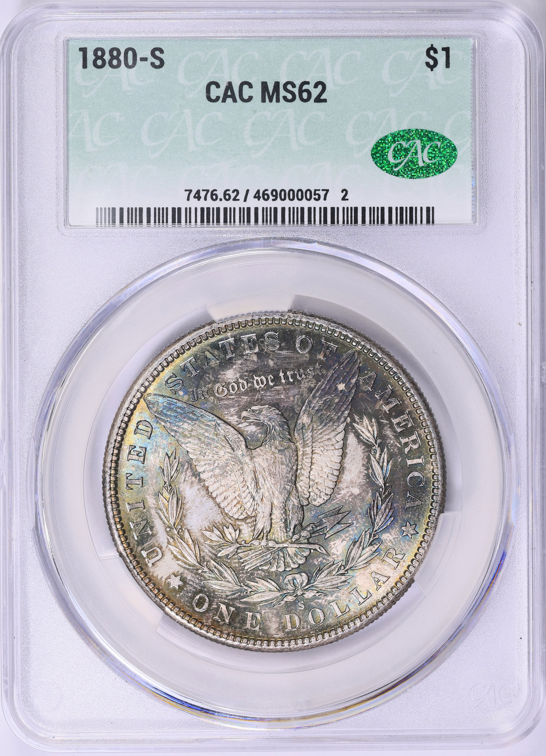 1880-S Morgan Silver Dollar CACG MS-62 (Toned) (Item 1788318) | GreatCollections Coin Auctions