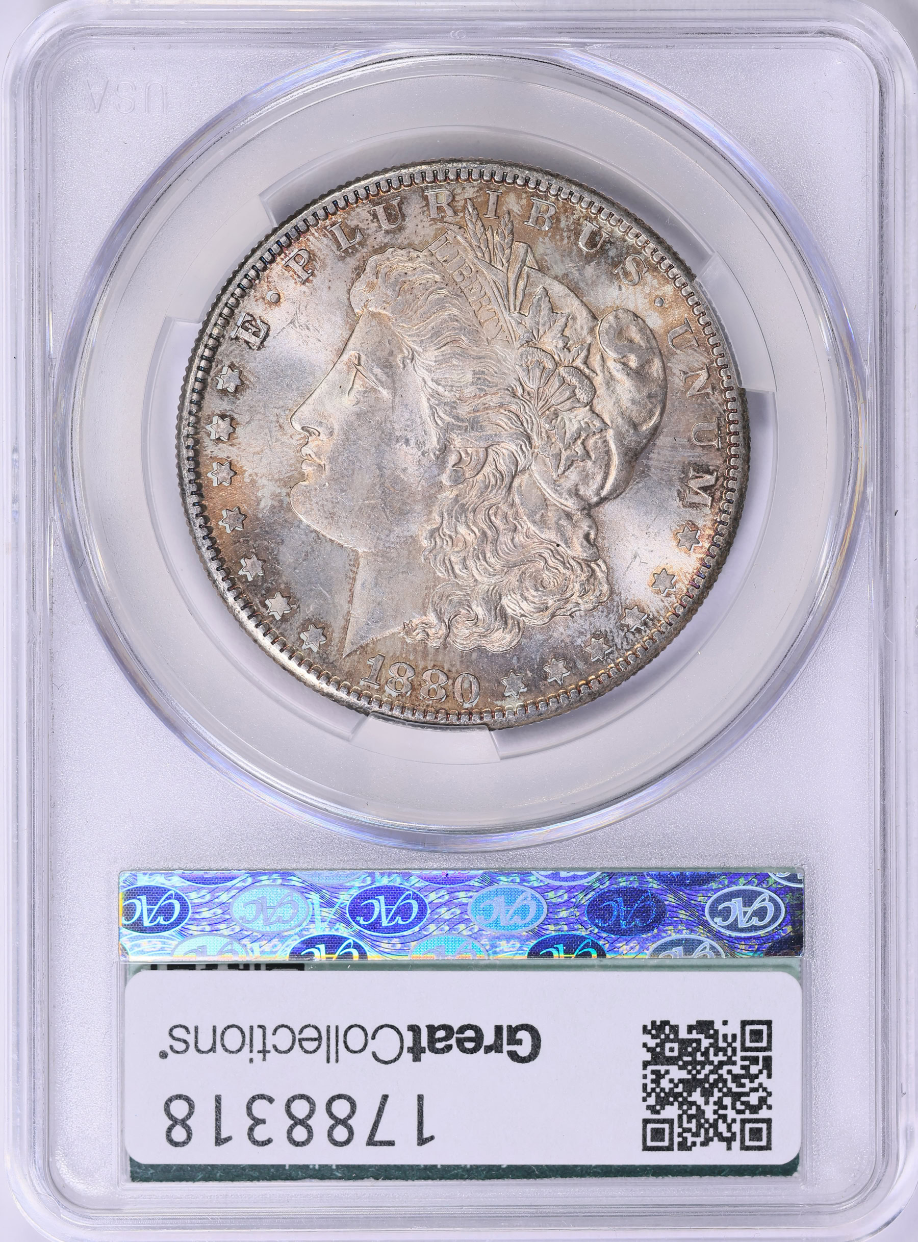 1880-S Morgan Silver Dollar CACG MS-62 (Toned) (Item 1788318) | GreatCollections Coin Auctions