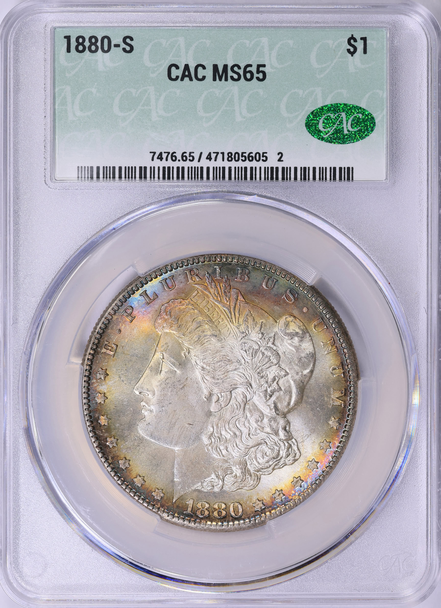 1880-S Morgan Silver Dollar CACG MS-65 (Toned) (Item 1788319) | GreatCollections Coin Auctions