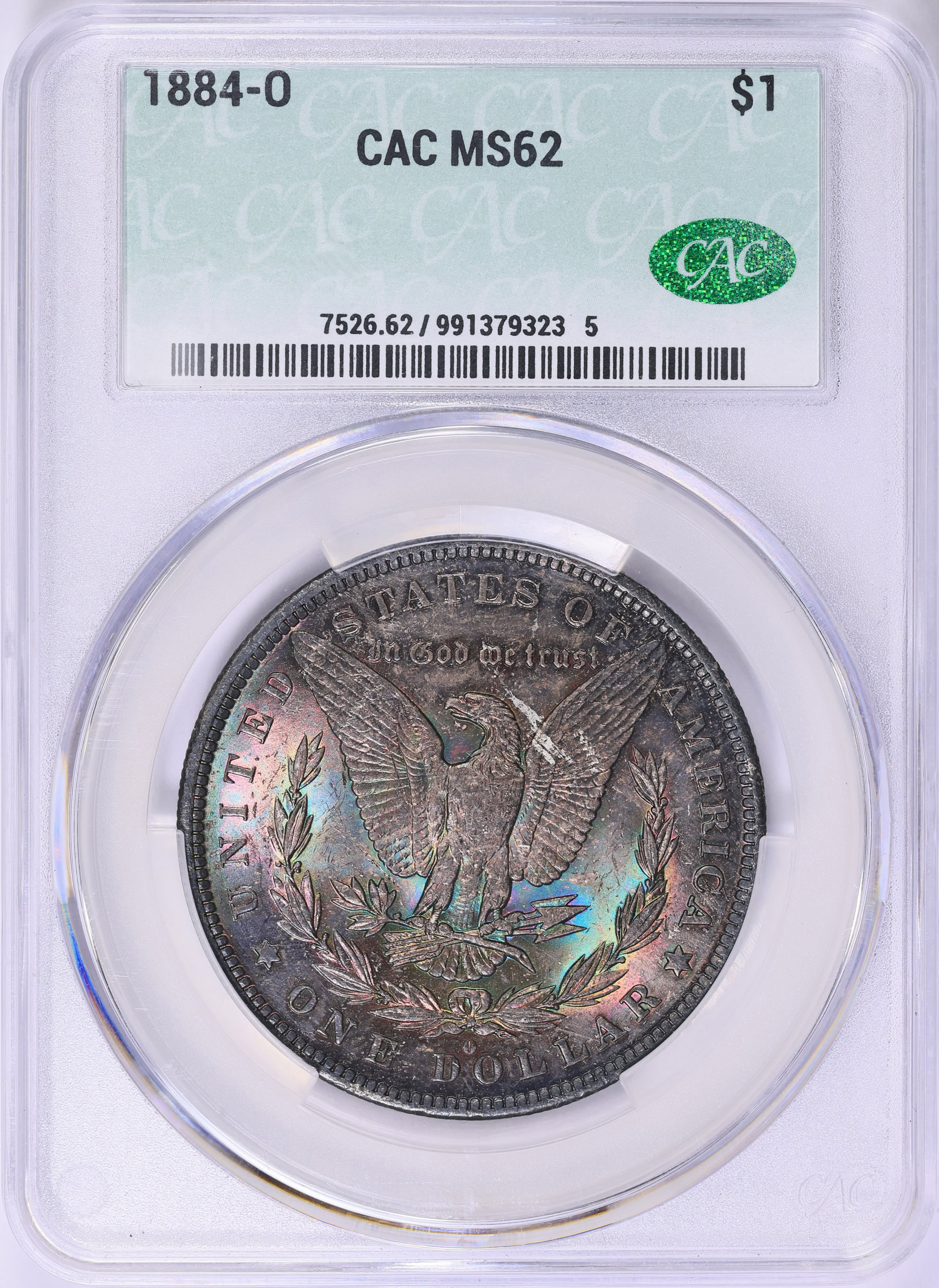 1884-O Morgan Silver Dollar CACG MS-62 (Toned) (Item 1788324) | GreatCollections Coin Auctions