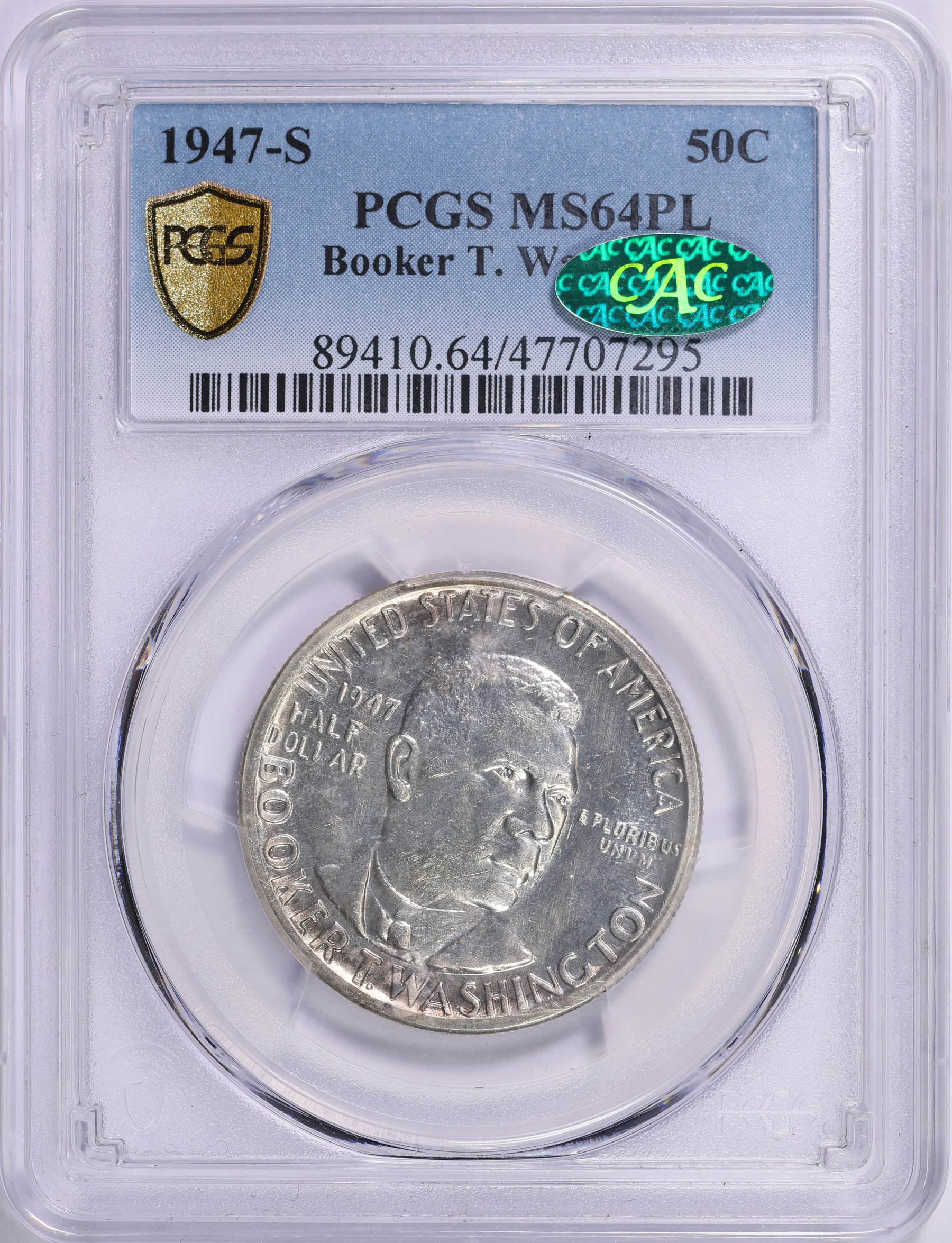 1947-S Booker T. Washington Memorial Half Dollar PCGS MS-64 PL (CAC Green) (Item 1788329 ...