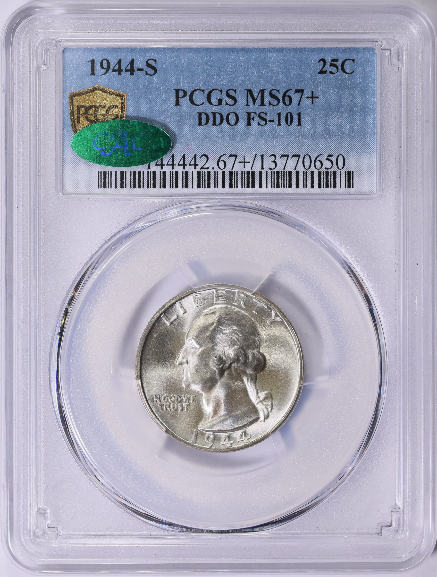 1944-S Washington Quarter Doubled Die Obverse FS-101 PCGS MS-67+ (CAC Green) (Item 1788332 ...