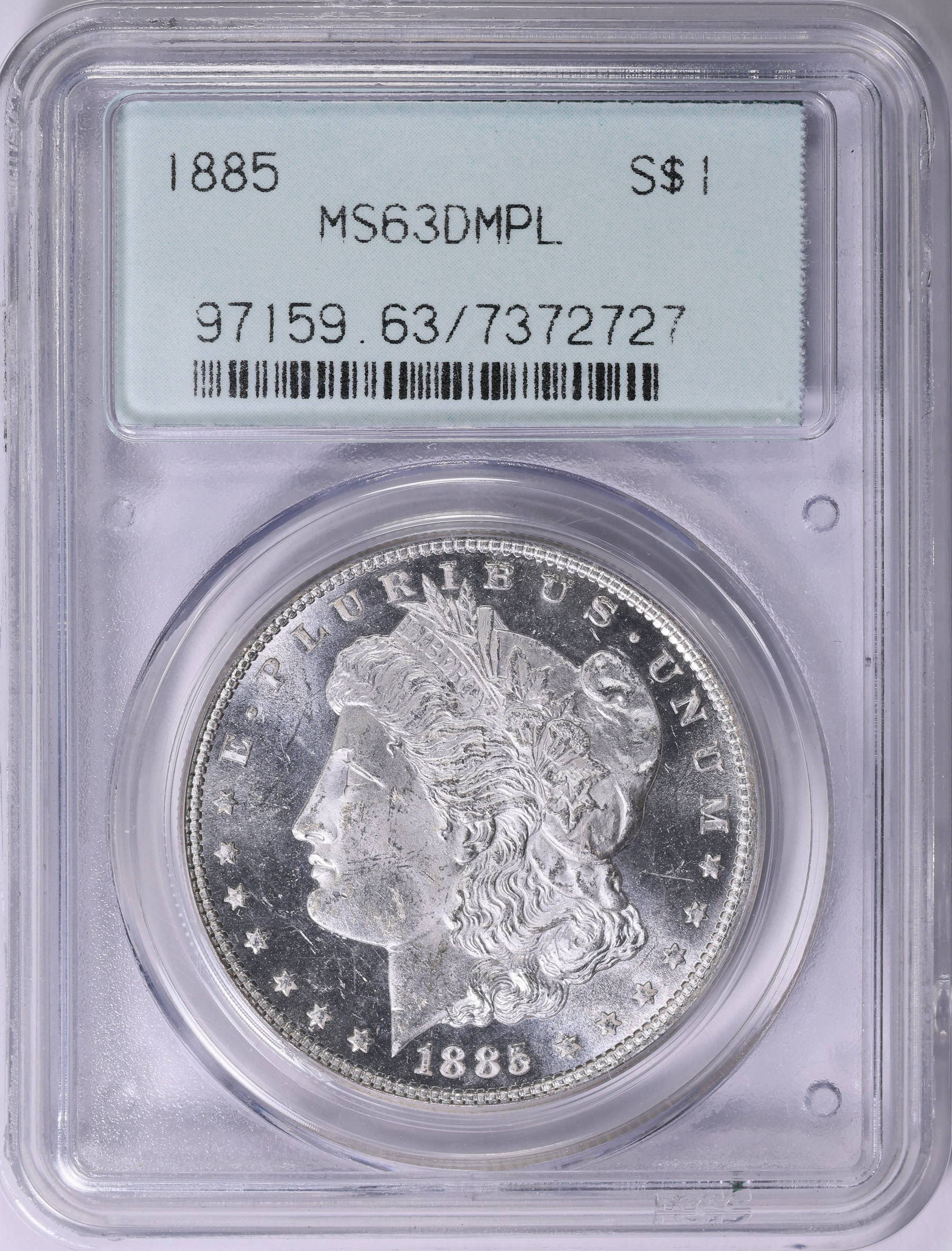 1885 Morgan Silver Dollar PCGS MS-63 DMPL OGH (2nd Gen) (Item 1788405) | GreatCollections Coin ...