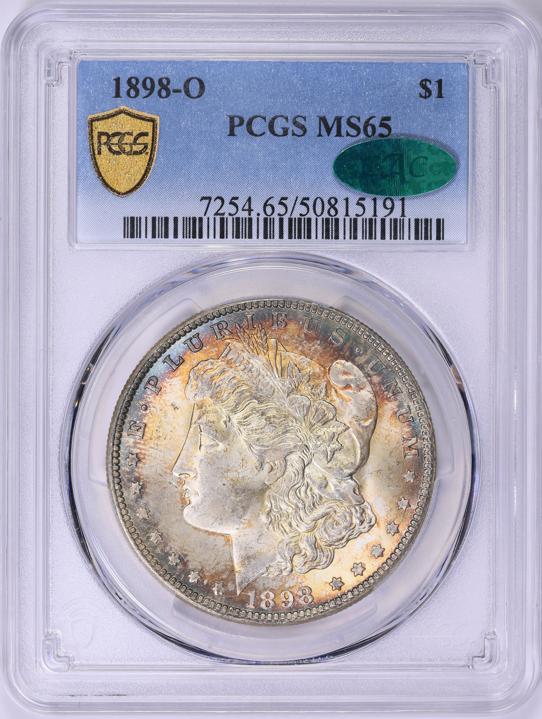 1898-O Morgan Silver Dollar PCGS MS-65 (CAC Green) (Toned) (Item 1788430) | GreatCollections ...