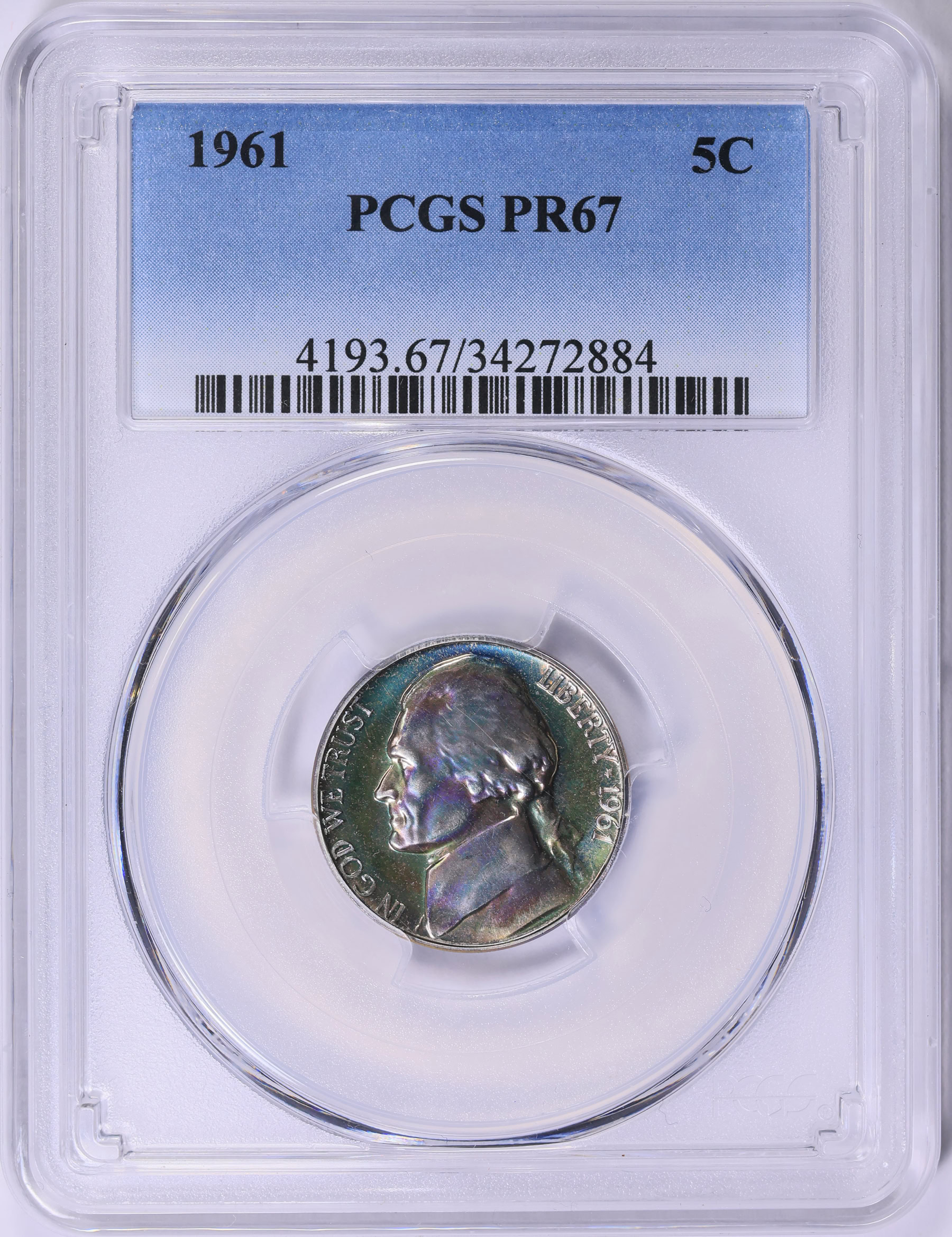 1961 Jefferson Nickel PCGS Proof-67 (Toned) (Item 1788449) | GreatCollections Coin Auctions