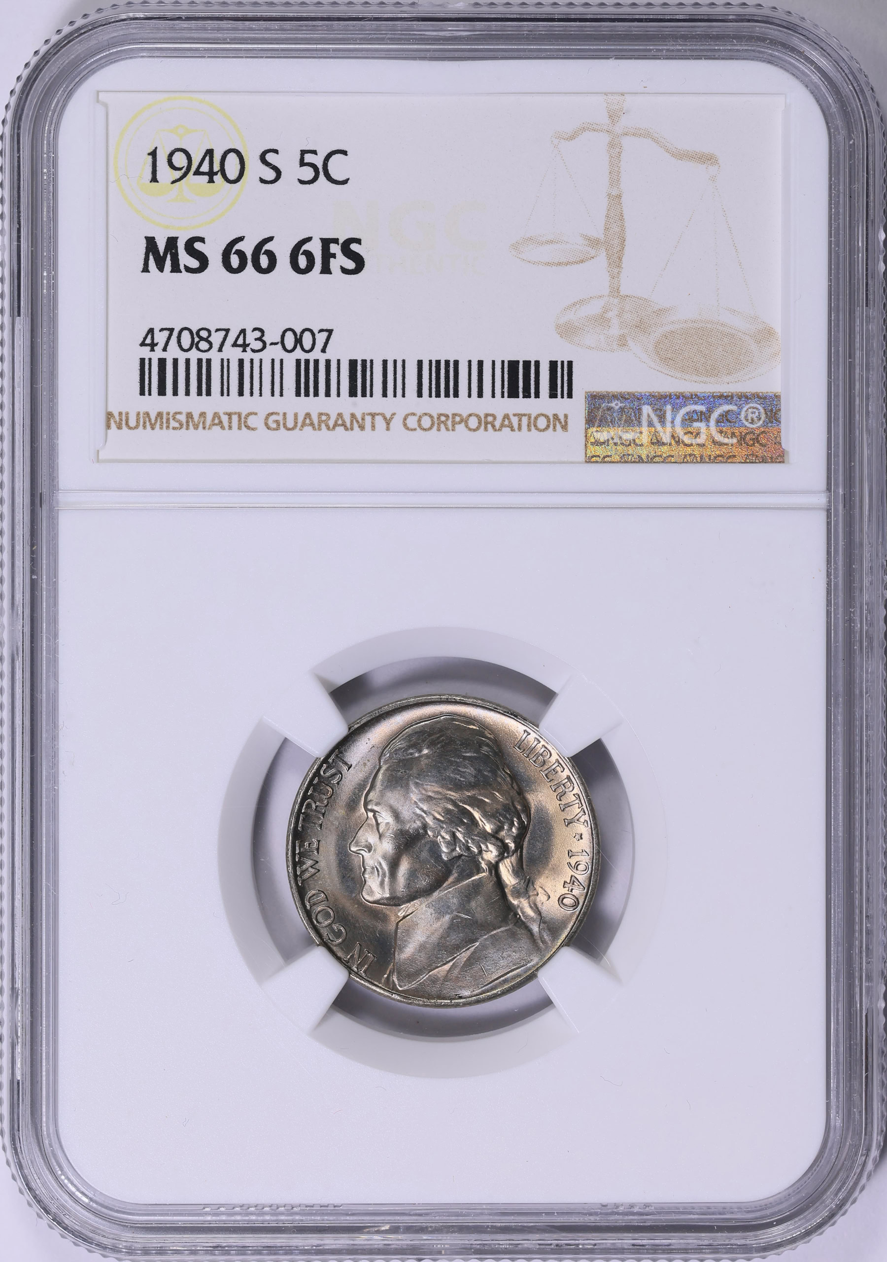 1940-S Jefferson Nickel NGC MS-66 6FS (Item 1788459) | GreatCollections Coin Auctions