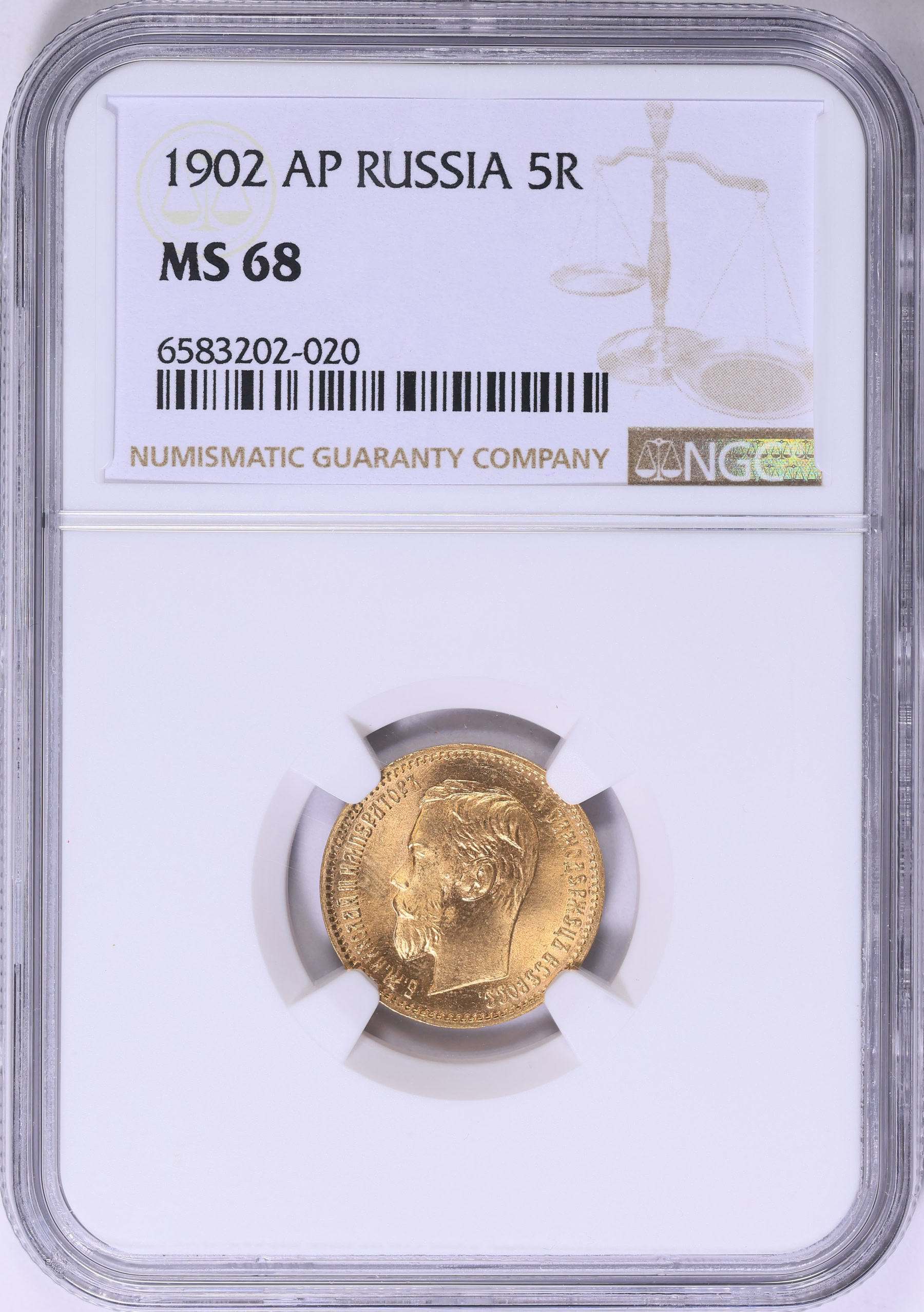 Russia 1902-AP Gold 5 Roubles Y-62 NGC MS-68 (AGW = 0.1245 Oz.) | NGC ...