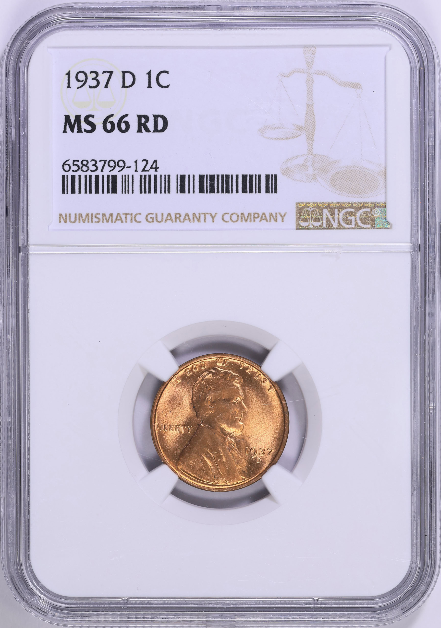 1937-D Lincoln Cent NGC MS-66 RD (Item 1788525) | GreatCollections Coin Auctions