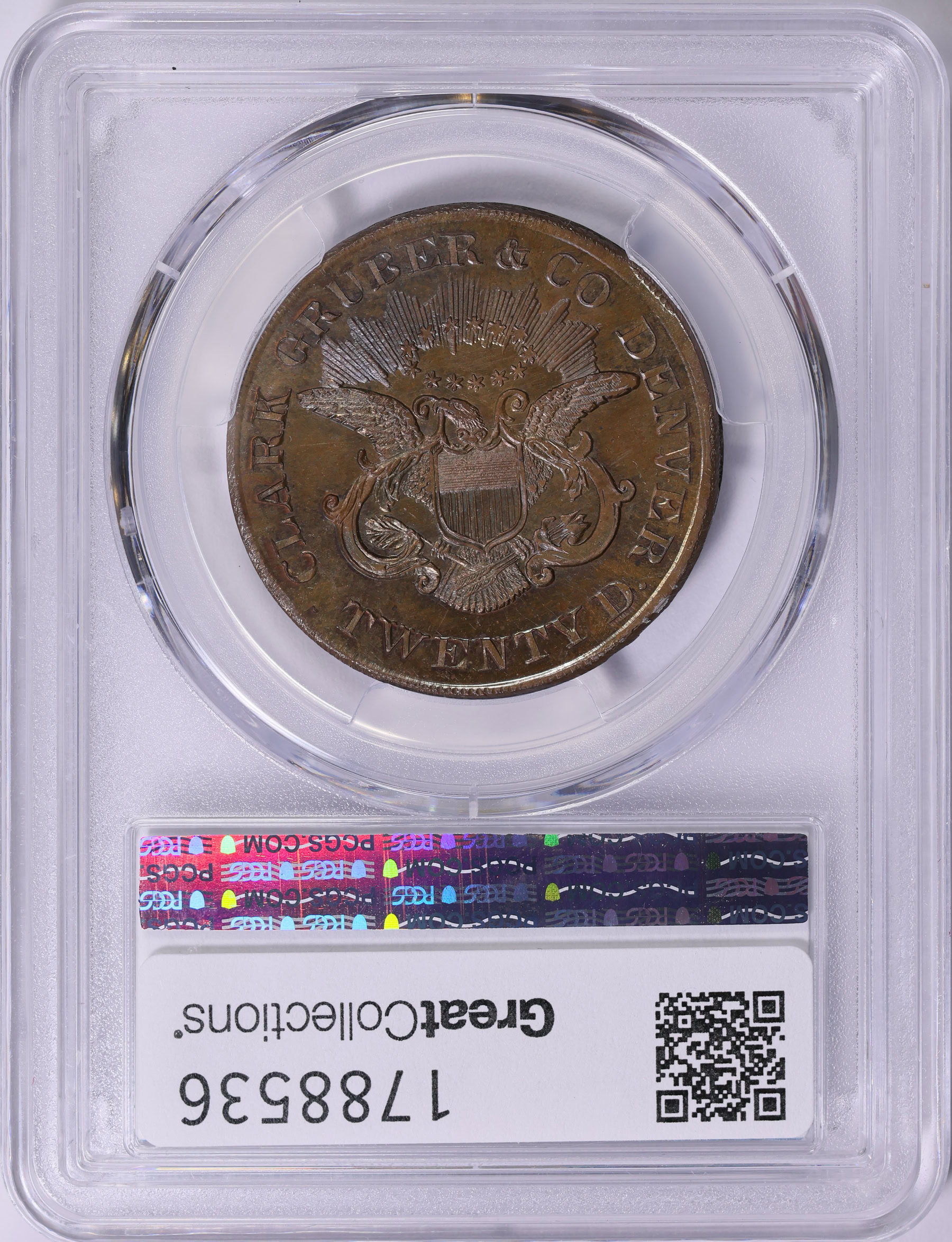 1861 $20 Clark, Gruber & Co. Copper Die Trial K12-b PCGS Proof-64 BN ...