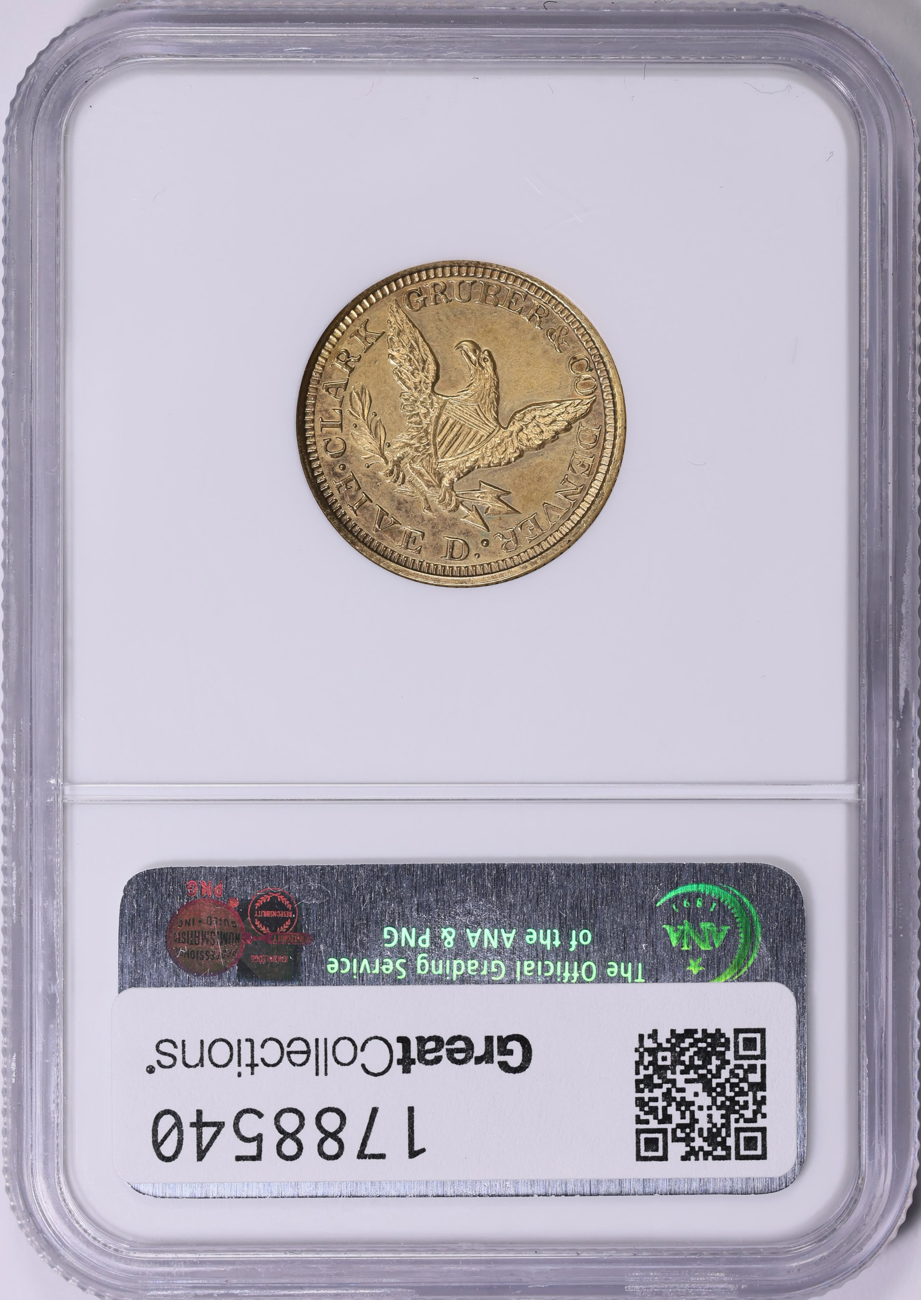 1861 $5 Clark, Gruber & Co. Copper Die Trial K-10-C Gilt NGC MS-64 ...