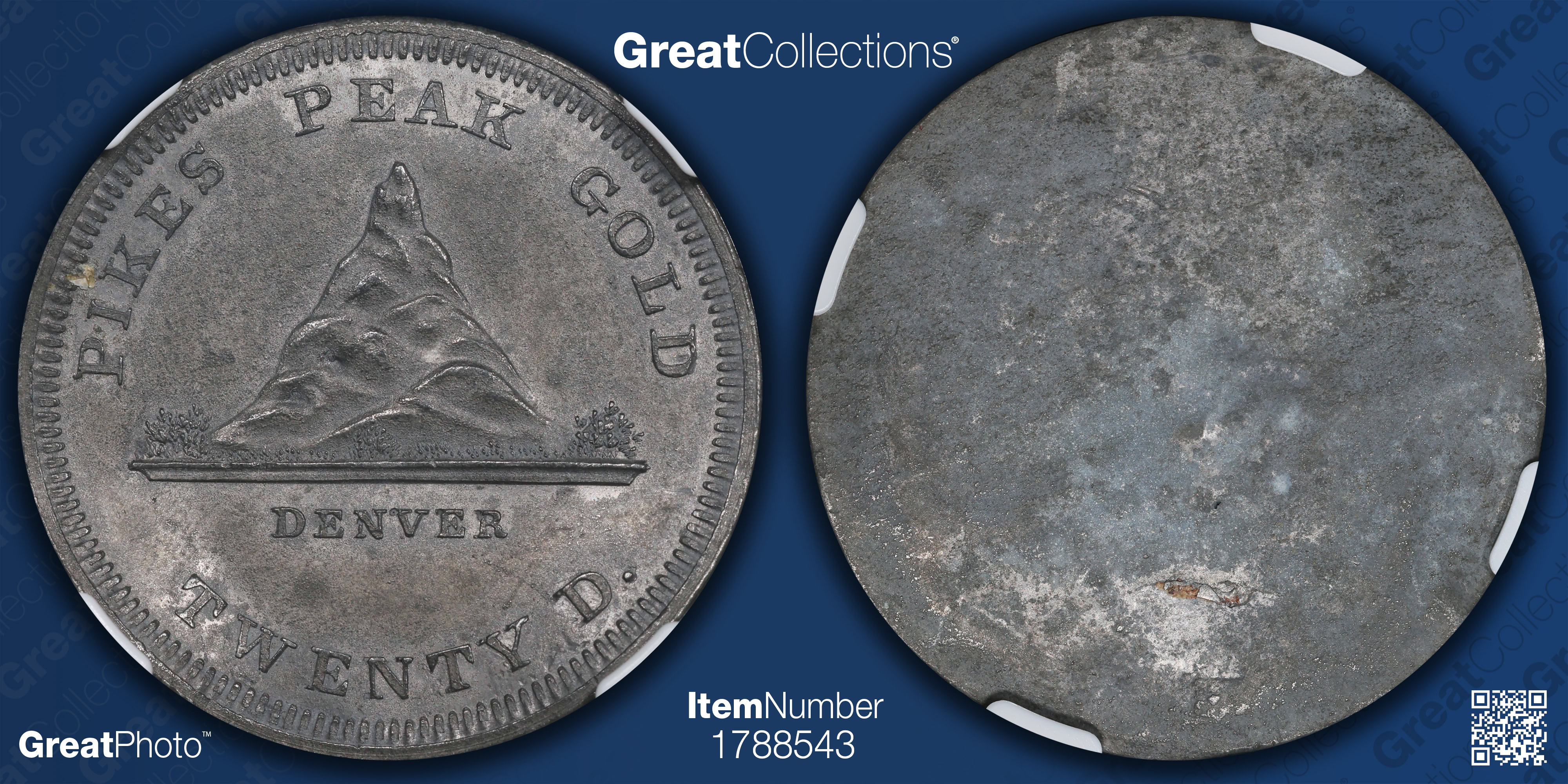 (1860) $20 Clark, Gruber & Co. Uniface Obverse White Metal Die Trial or ...