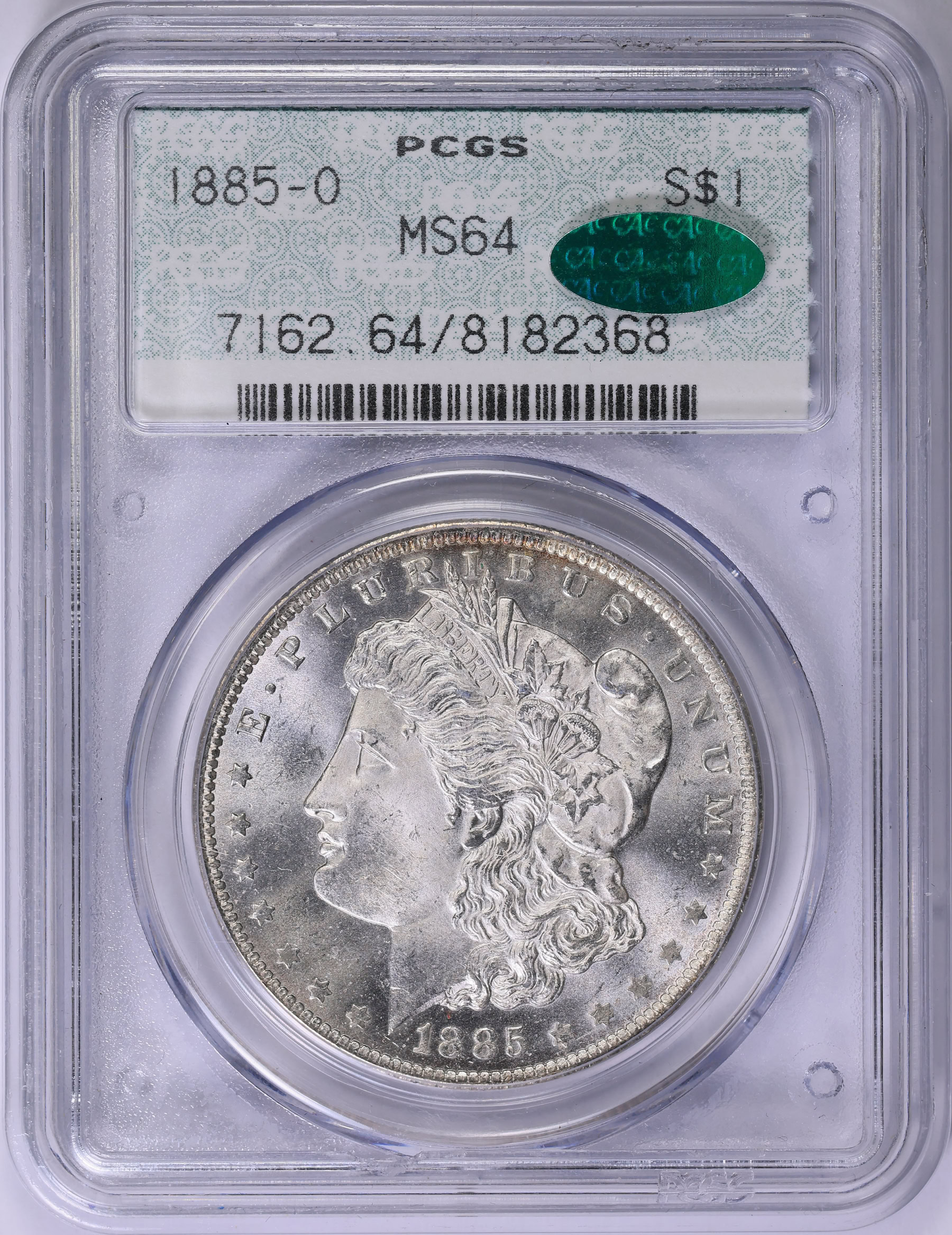 1885-O Morgan Silver Dollar PCGS MS-64 (CAC Green) OGH (Doily) (Item 1788555) | GreatCollections ...