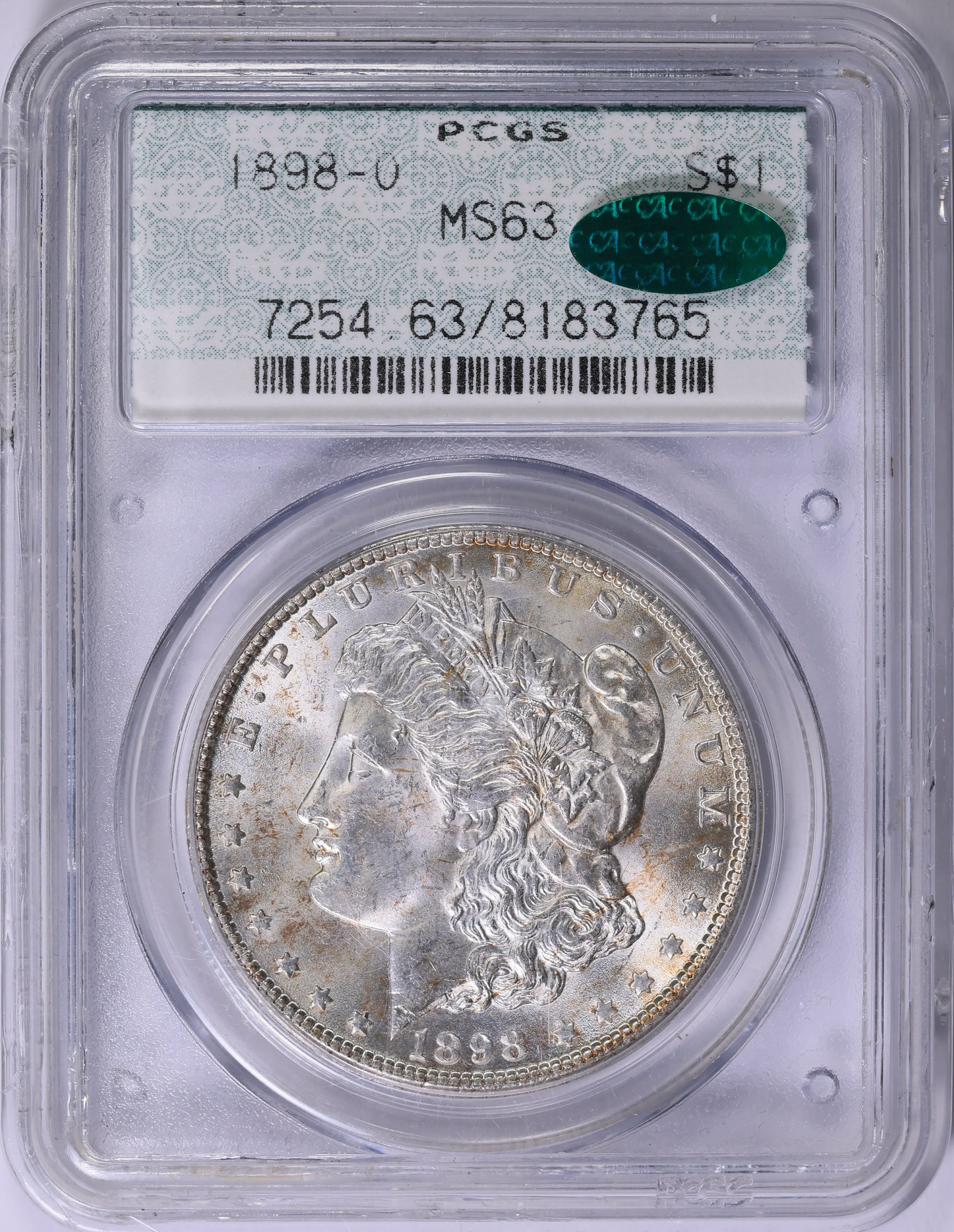 1898-O Morgan Silver Dollar PCGS MS-63 (CAC Green) OGH (Doily) (Item 1788556) | GreatCollections ...