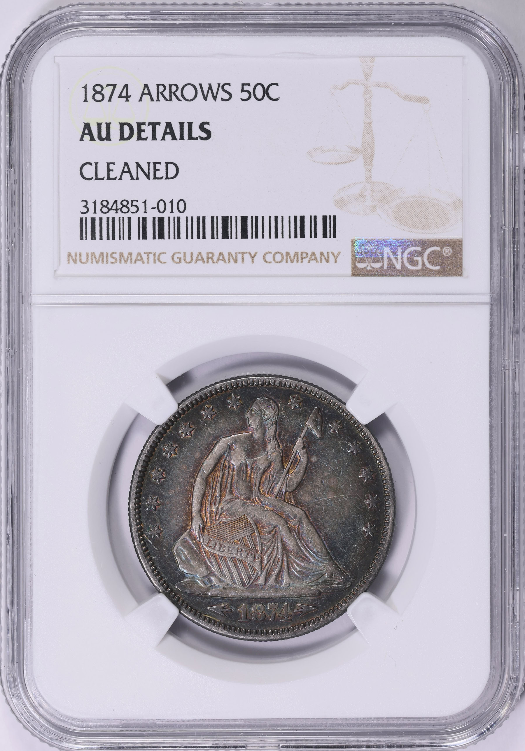 1874 Seated Liberty Half Dollar Arrows NGC AU Details (Item 1788577) | GreatCollections Coin ...