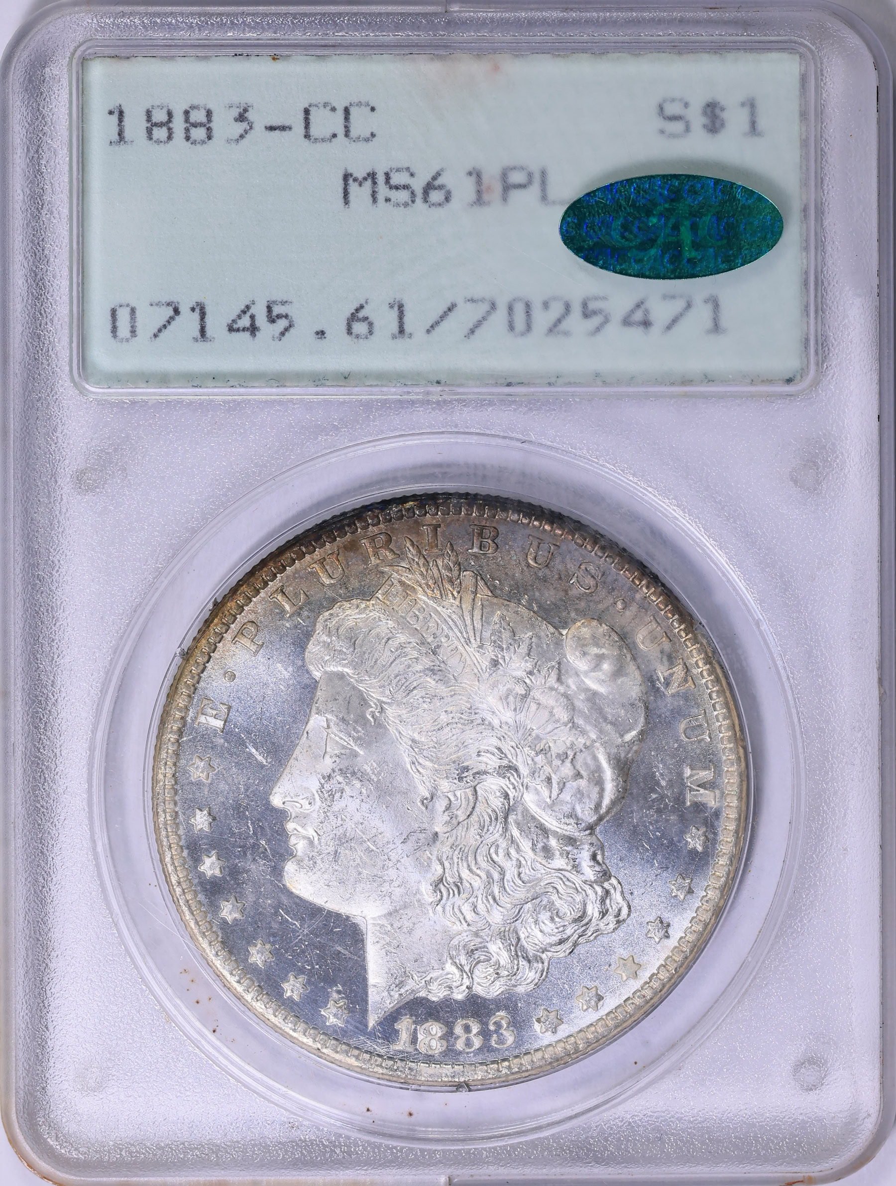 1883-CC Morgan Silver Dollar PCGS MS-61 PL (CAC Green) OGH (1st Gen) (Toned) (Item 1788647 ...