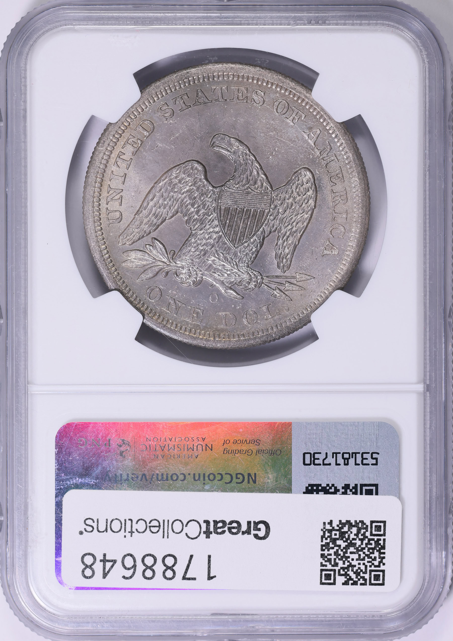 1860-O Seated Liberty Silver Dollar NGC MS-63 (CAC Green) (Toned) (Item ...
