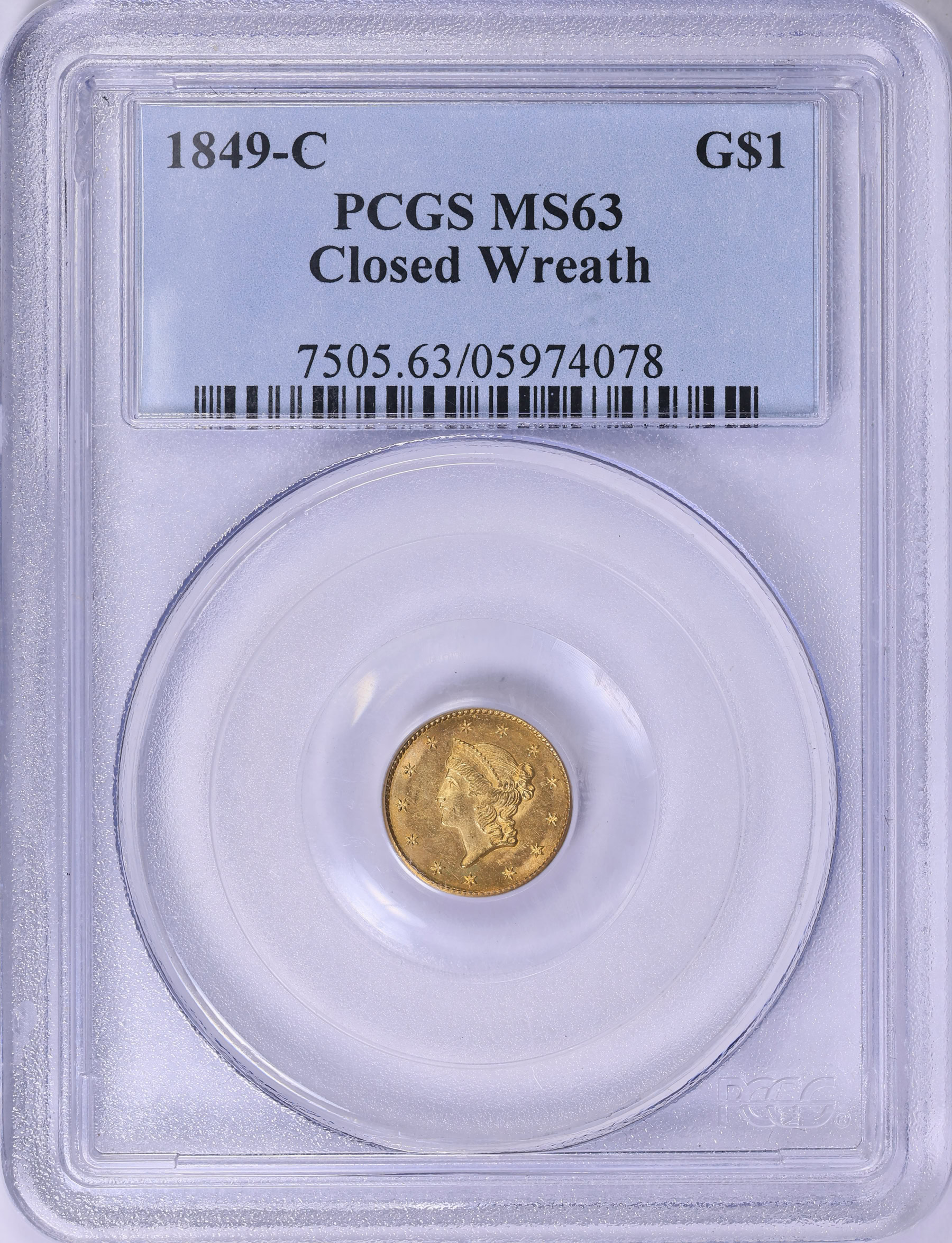 1849-C Liberty Gold Dollar Closed Wreath PCGS MS-63 (Item 1788654 ...
