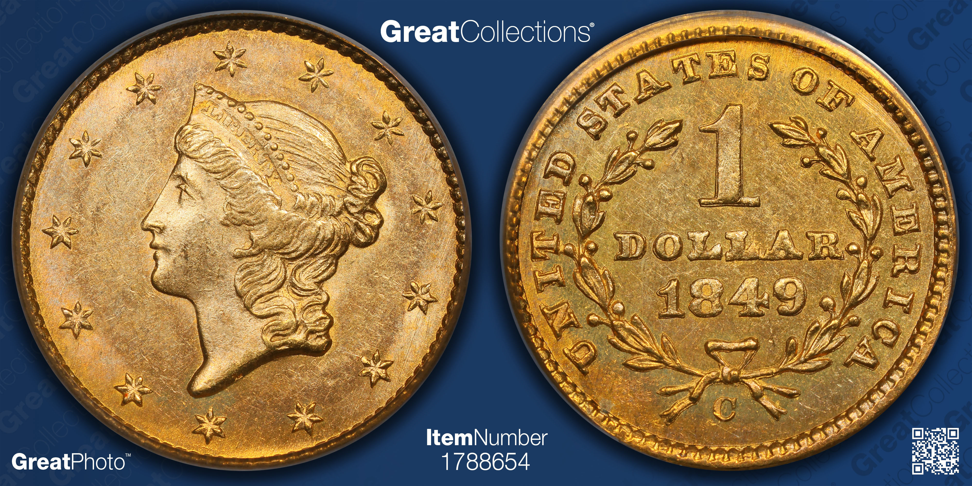 1849-C Liberty Gold Dollar Closed Wreath PCGS MS-63 (Item 1788654 ...
