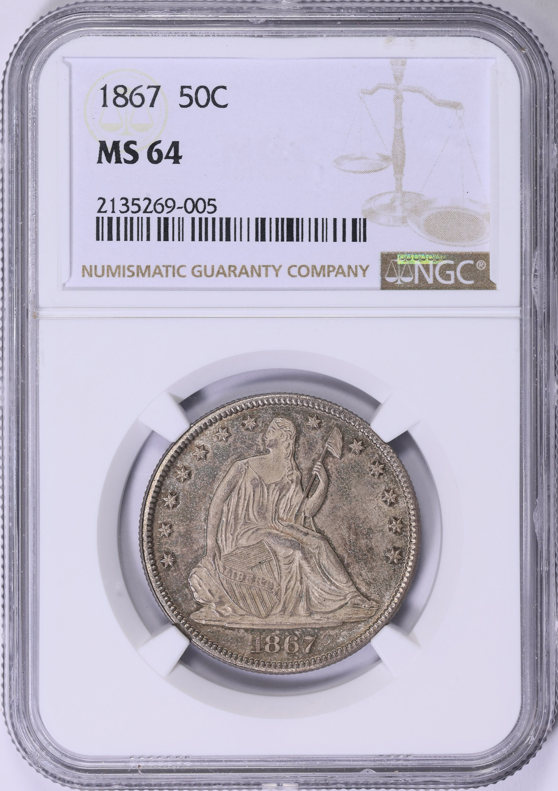 1867 Seated Liberty Half Dollar NGC MS-64 (Item 1788682) | GreatCollections Coin Auctions
