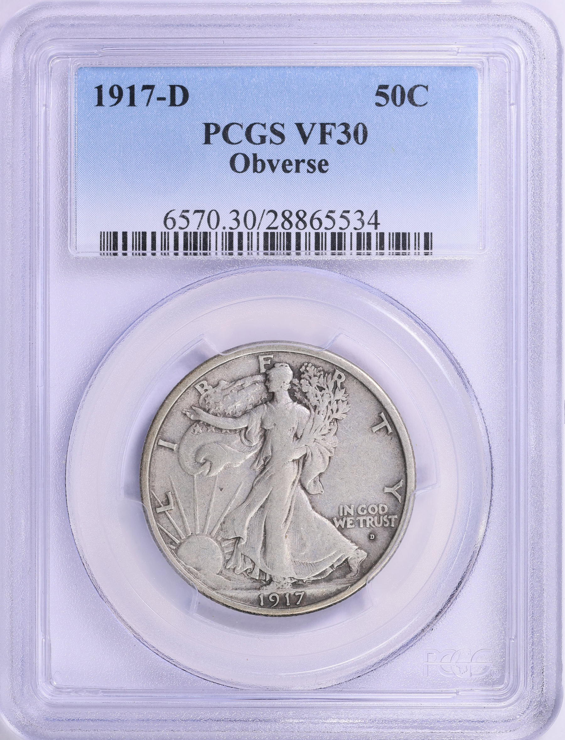 1917-D Walking Liberty Half Dollar Obverse Mintmark PCGS VF-30 (Item 1788721) | GreatCollections ...