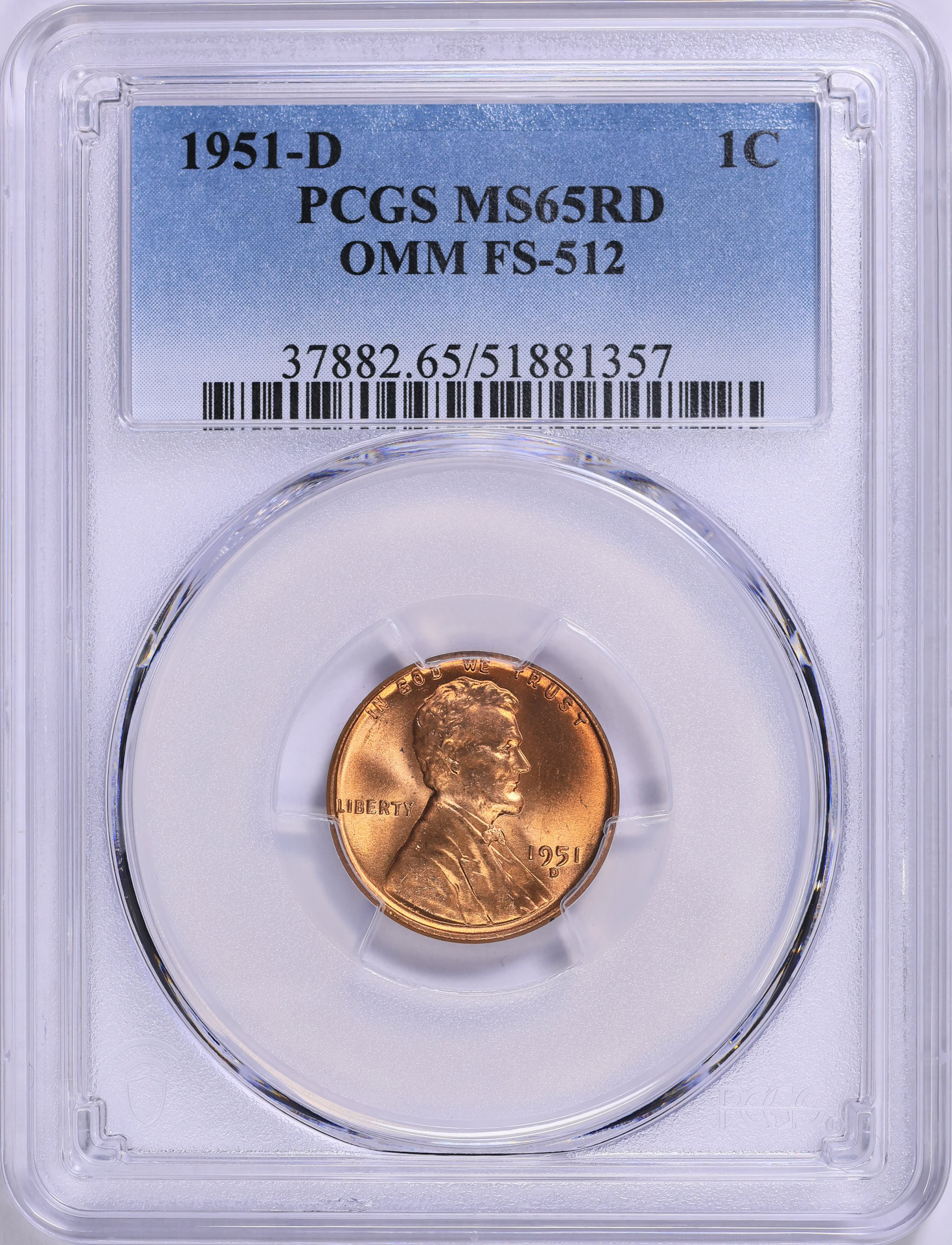 1951-D Lincoln Cent Over Mintmark FS-512 PCGS MS-65 RD (Item 1788771) | GreatCollections Coin ...
