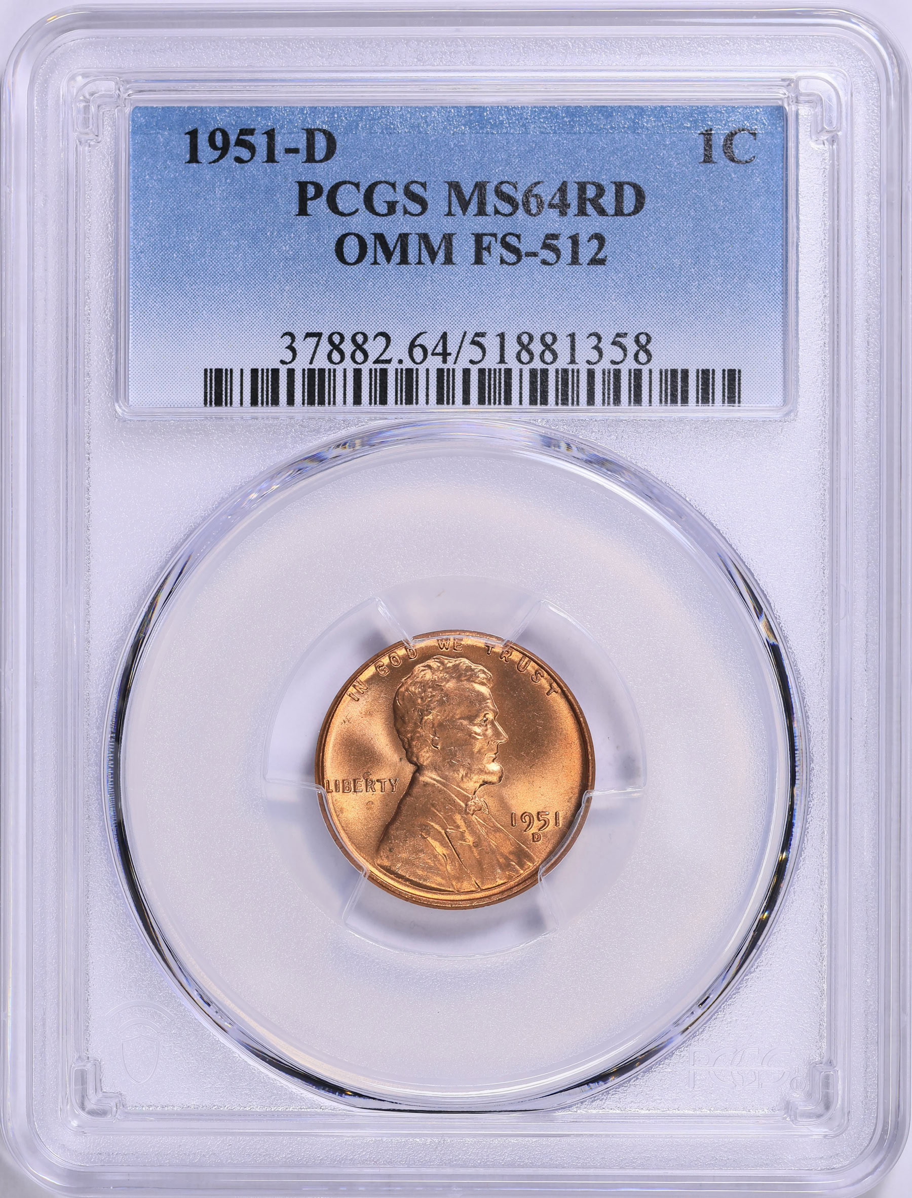 1951-D Lincoln Cent Over Mintmark FS-512 PCGS MS-64 RD (Item 1788772) | GreatCollections Coin ...