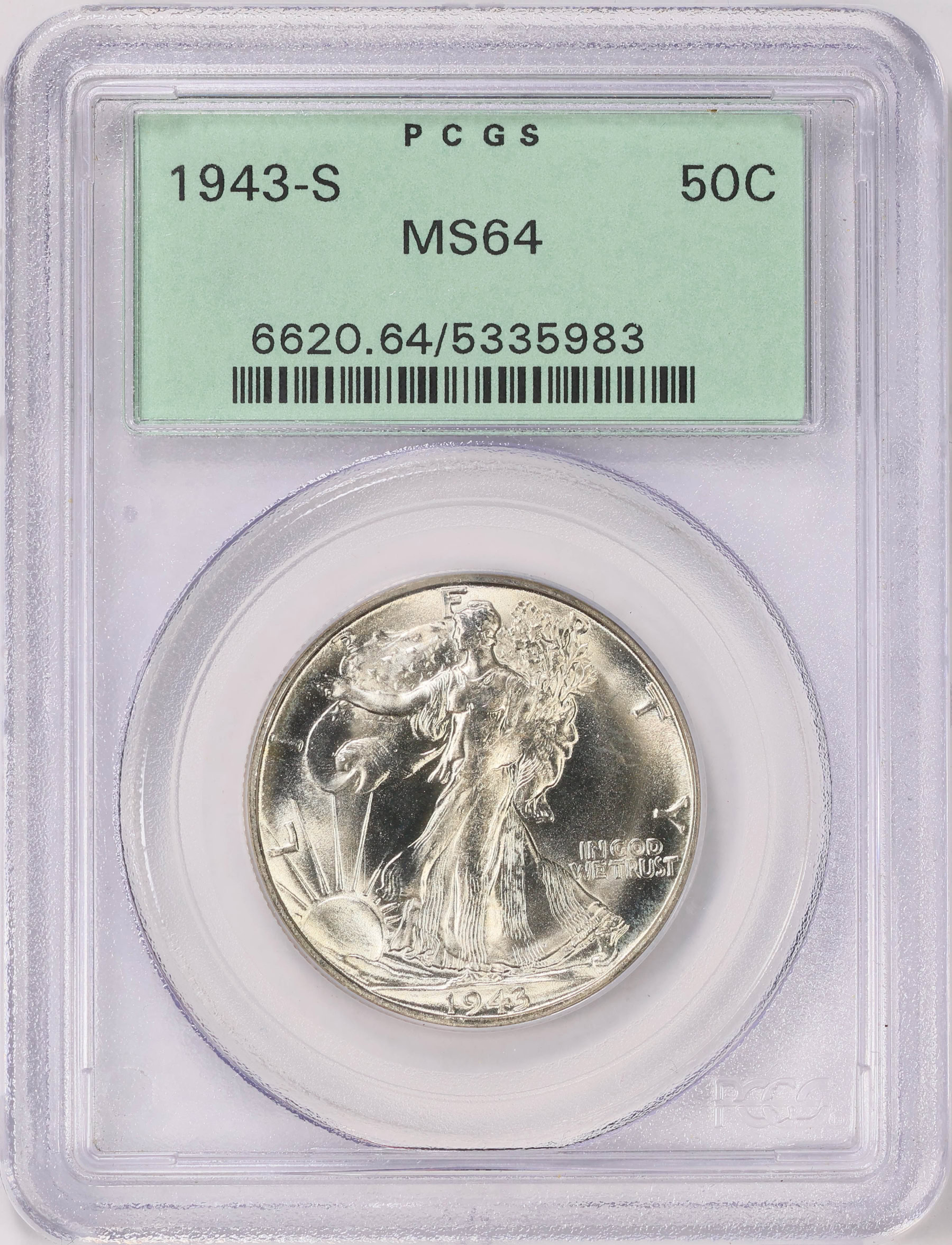 1943-S Walking Liberty Half Dollar PCGS MS-64 OGH (Item 1788791) | GreatCollections Coin Auctions