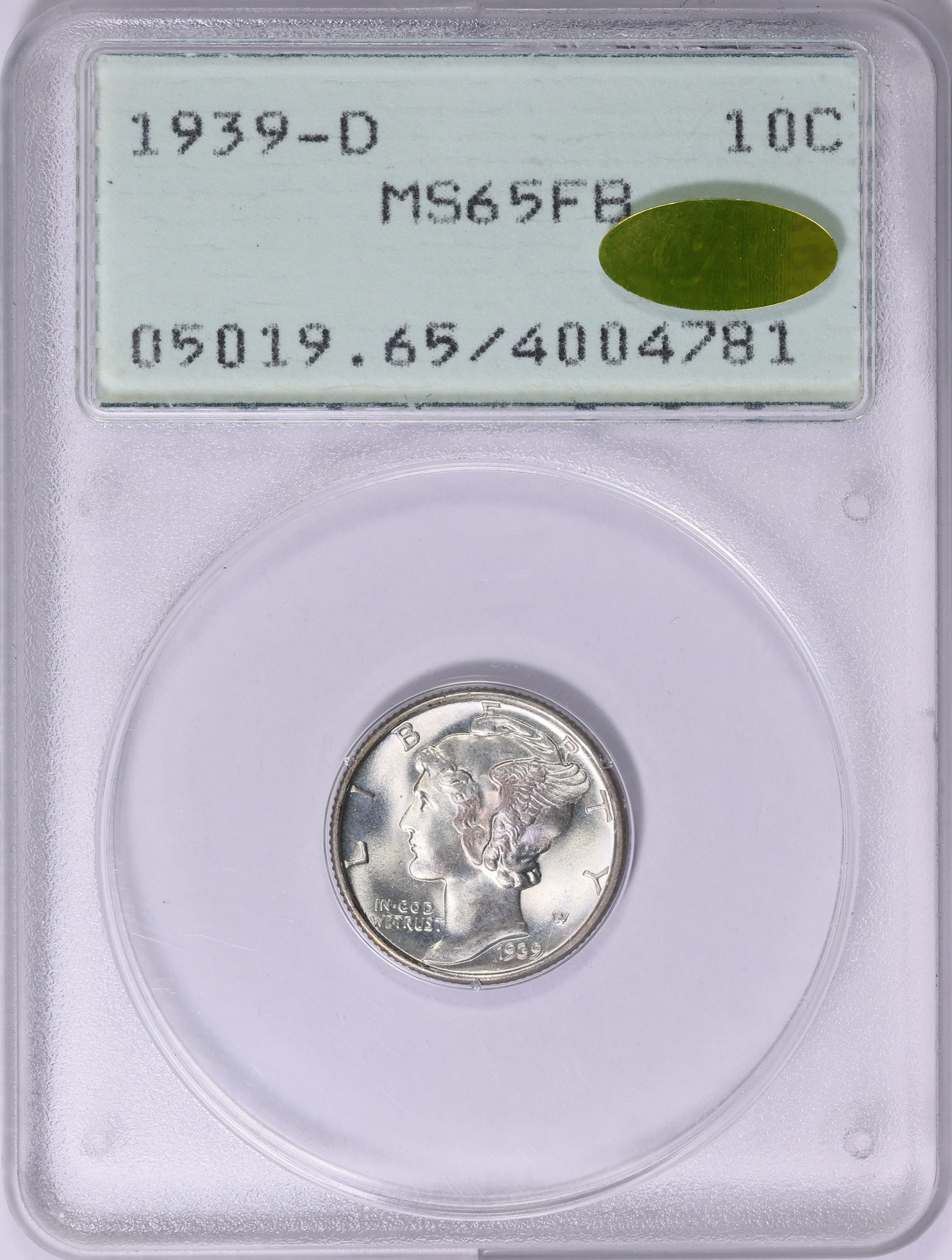 1939-D Mercury Dime PCGS MS-65 FB (CAC Gold) OGH (1st Gen) (Item 1788828) | GreatCollections ...