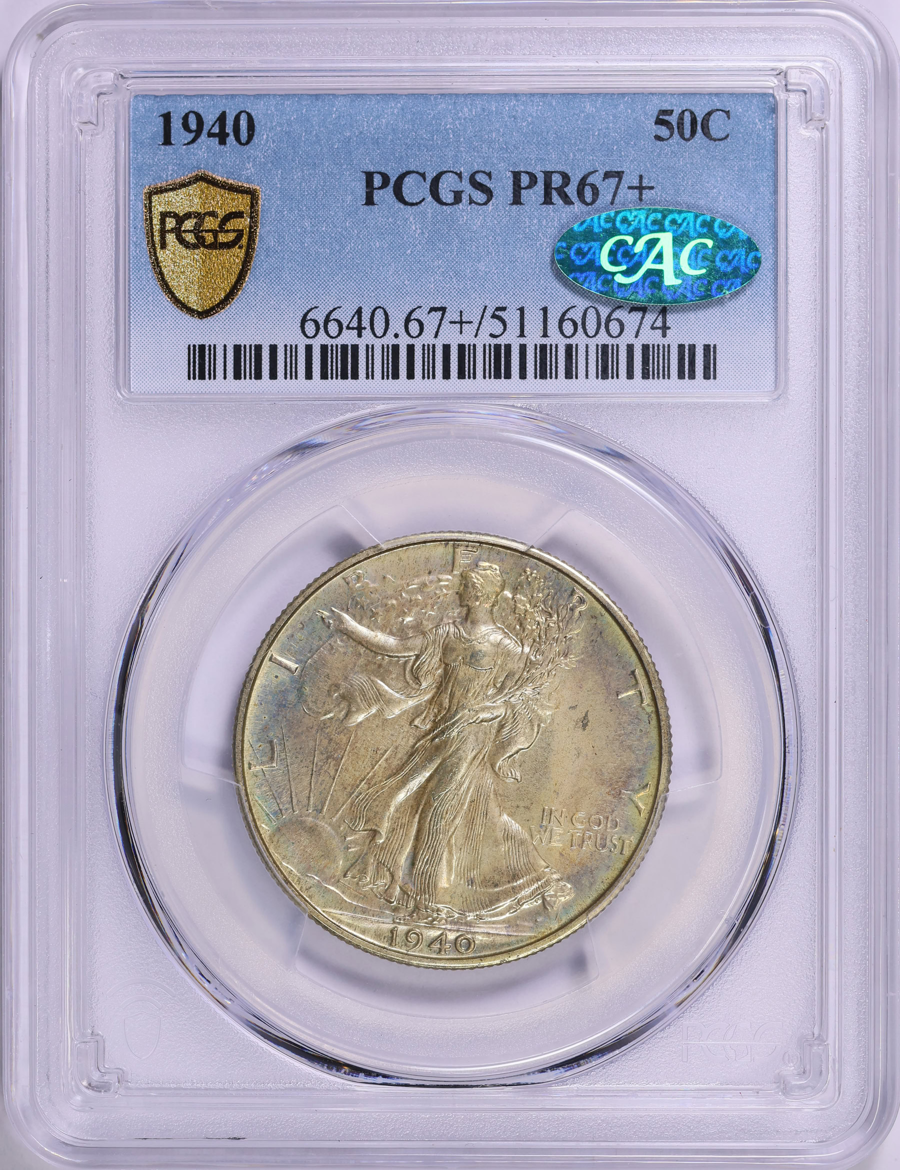 1940 Walking Liberty Half Dollar PCGS Proof-67+ (CAC Green) (Toned) (Item 1788850 ...