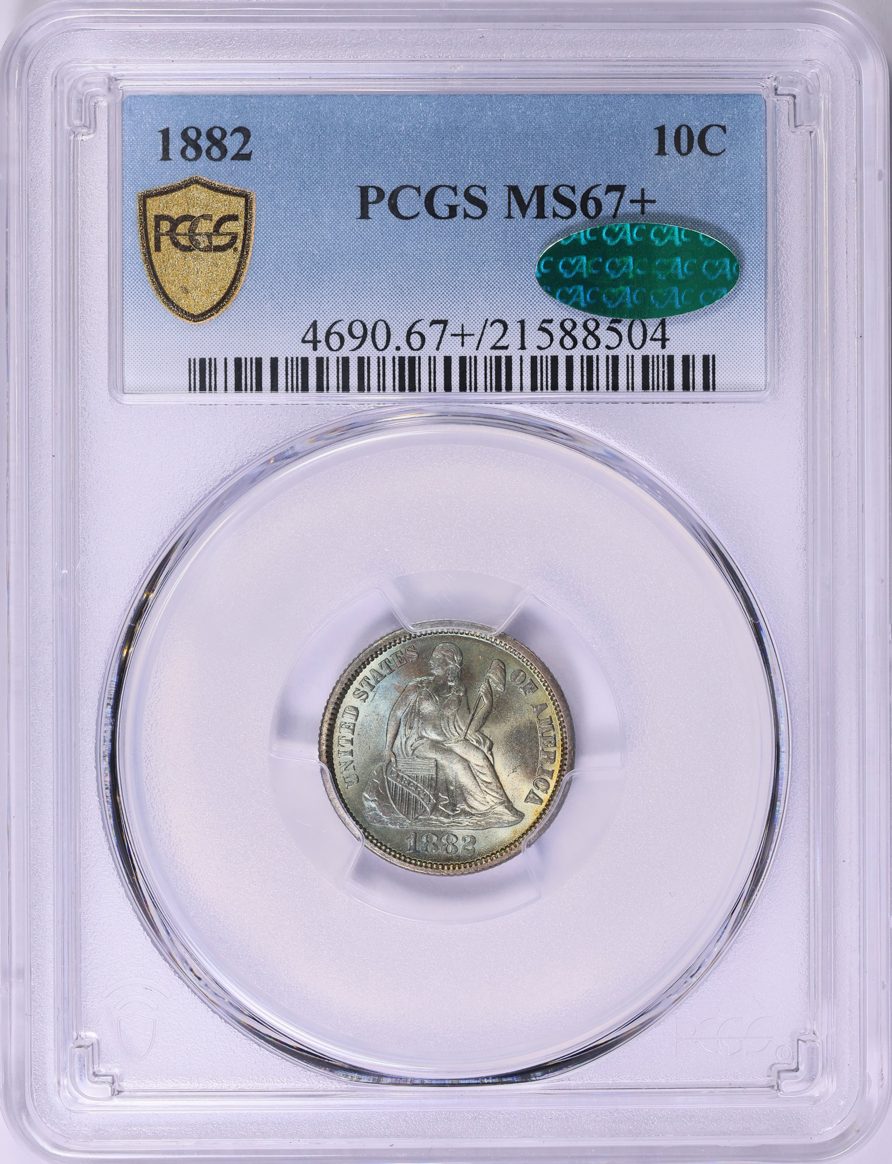 1882 Seated Liberty Dime PCGS MS-67+ (CAC Green) (Toned) (Item 1788851) | GreatCollections Coin ...