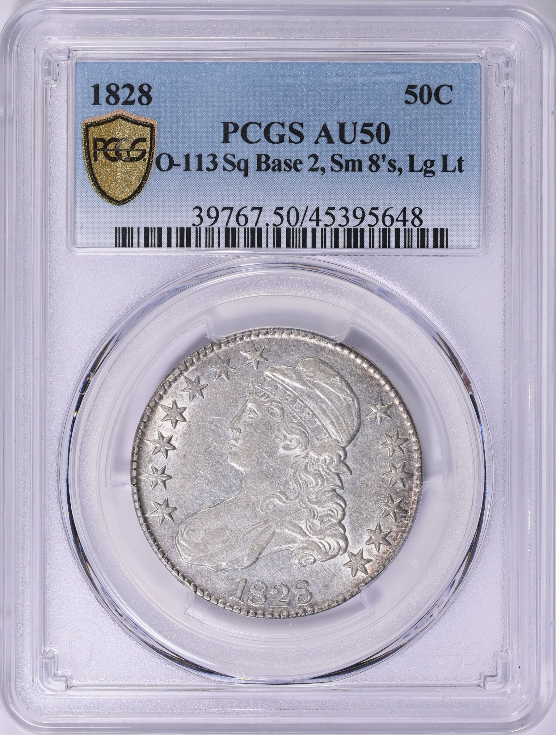 1828 Capped Bust Half Dollar Square Base 2, Small 8's, Large Letter Overton 113 PCGS AU-50 (Item ...