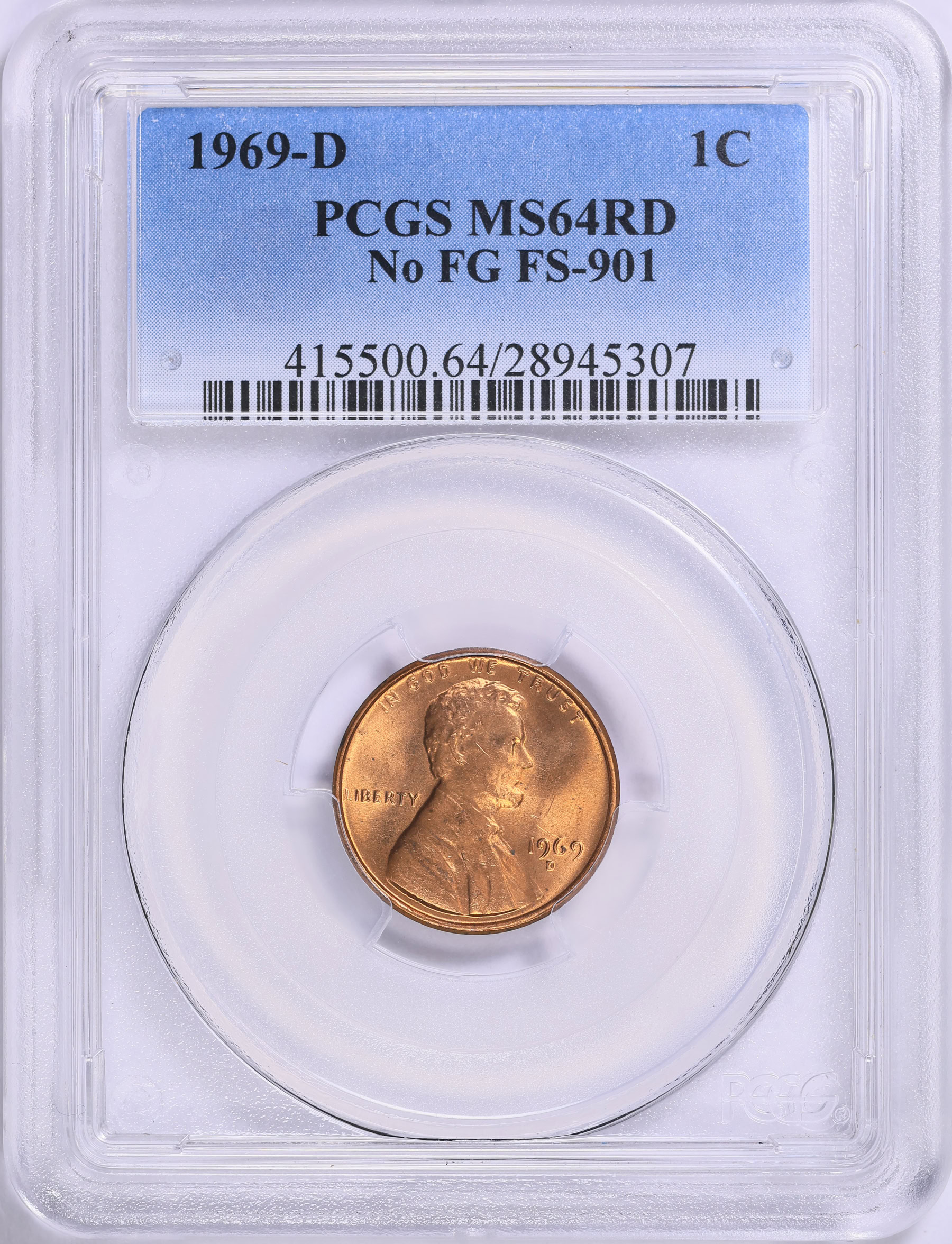 1969-D Lincoln Cent No FG FS-901 PCGS MS-64 RD (Item 1788900) | GreatCollections Coin Auctions