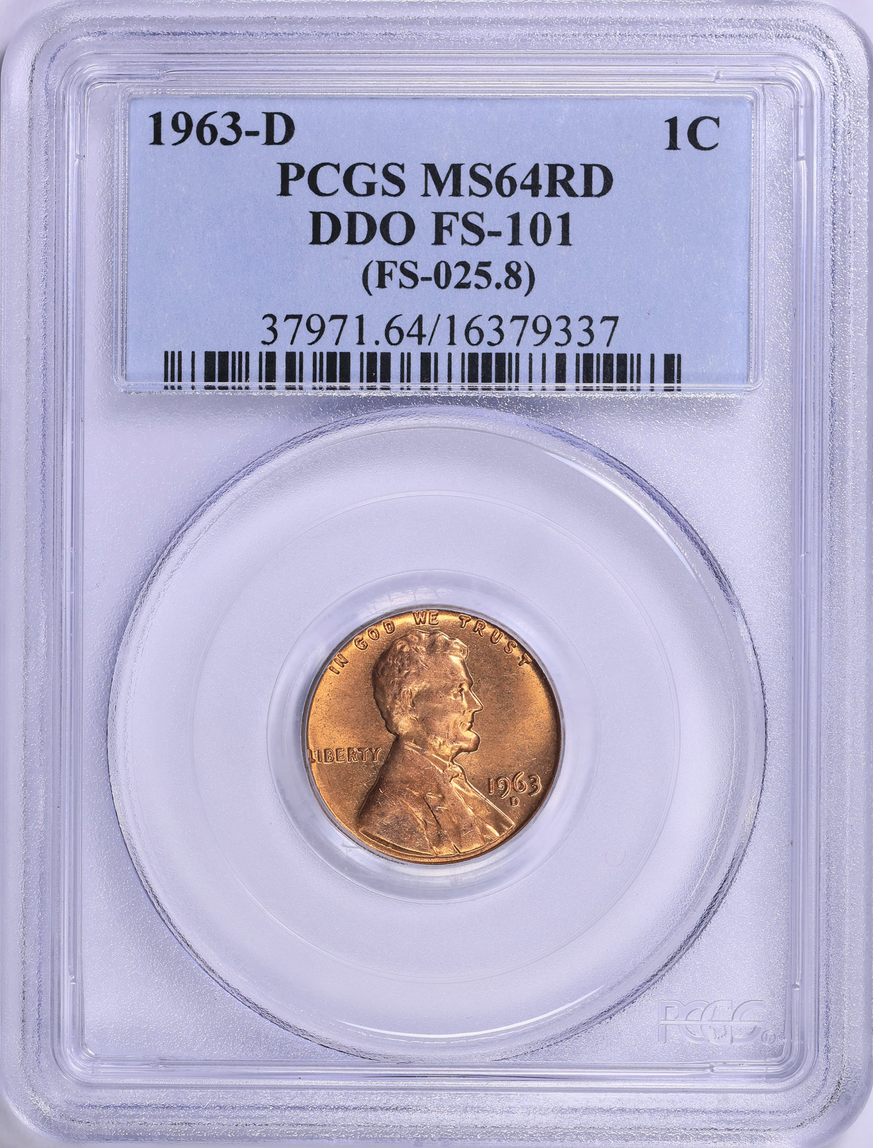 1963-D Lincoln Cent Doubled Die Obverse FS-101 (FS-025.8) PCGS MS-64 RD ...