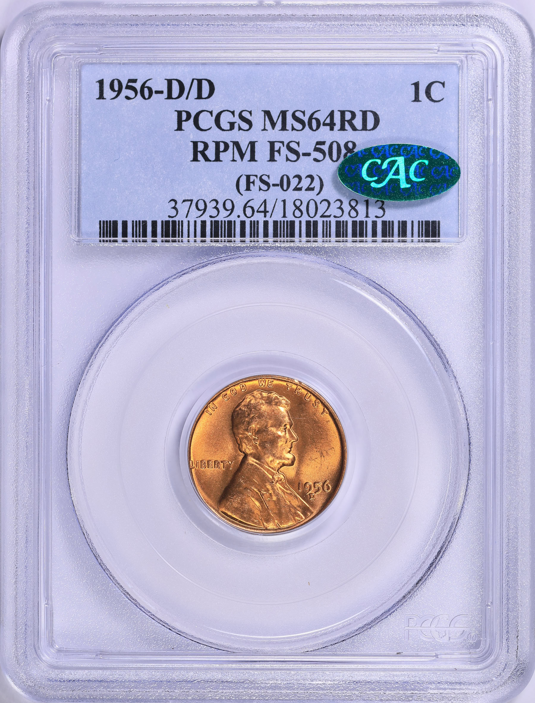 1956-D/D Lincoln Cent Repunched Mintmark FS-508 (FS-022) PCGS MS-64 RD (CAC Green) (Item 1788913 ...