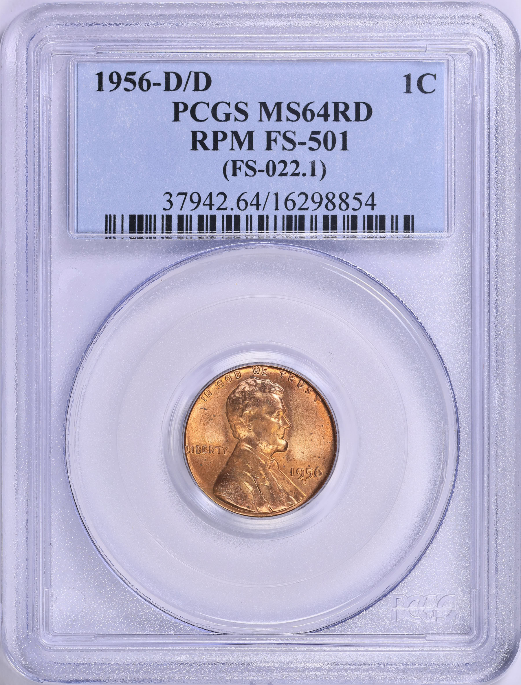1956-D/D Lincoln Cent Repunched Mintmark FS-501 (022.1) PCGS MS-64 RD (Item 1788914 ...