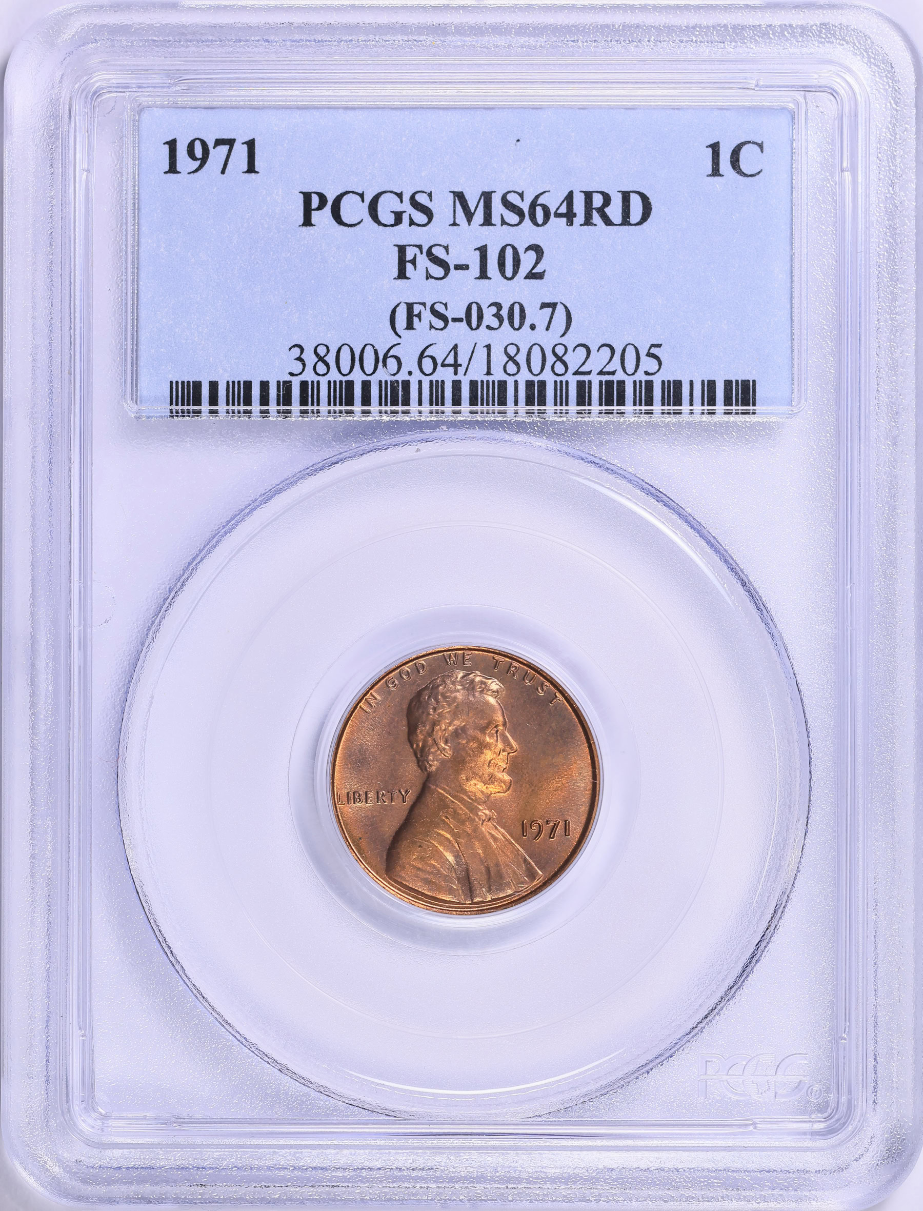 1971 Lincoln Cent FS-102 (FS-030.7) PCGS MS-64 RD (Item 1788929) | GreatCollections Coin Auctions