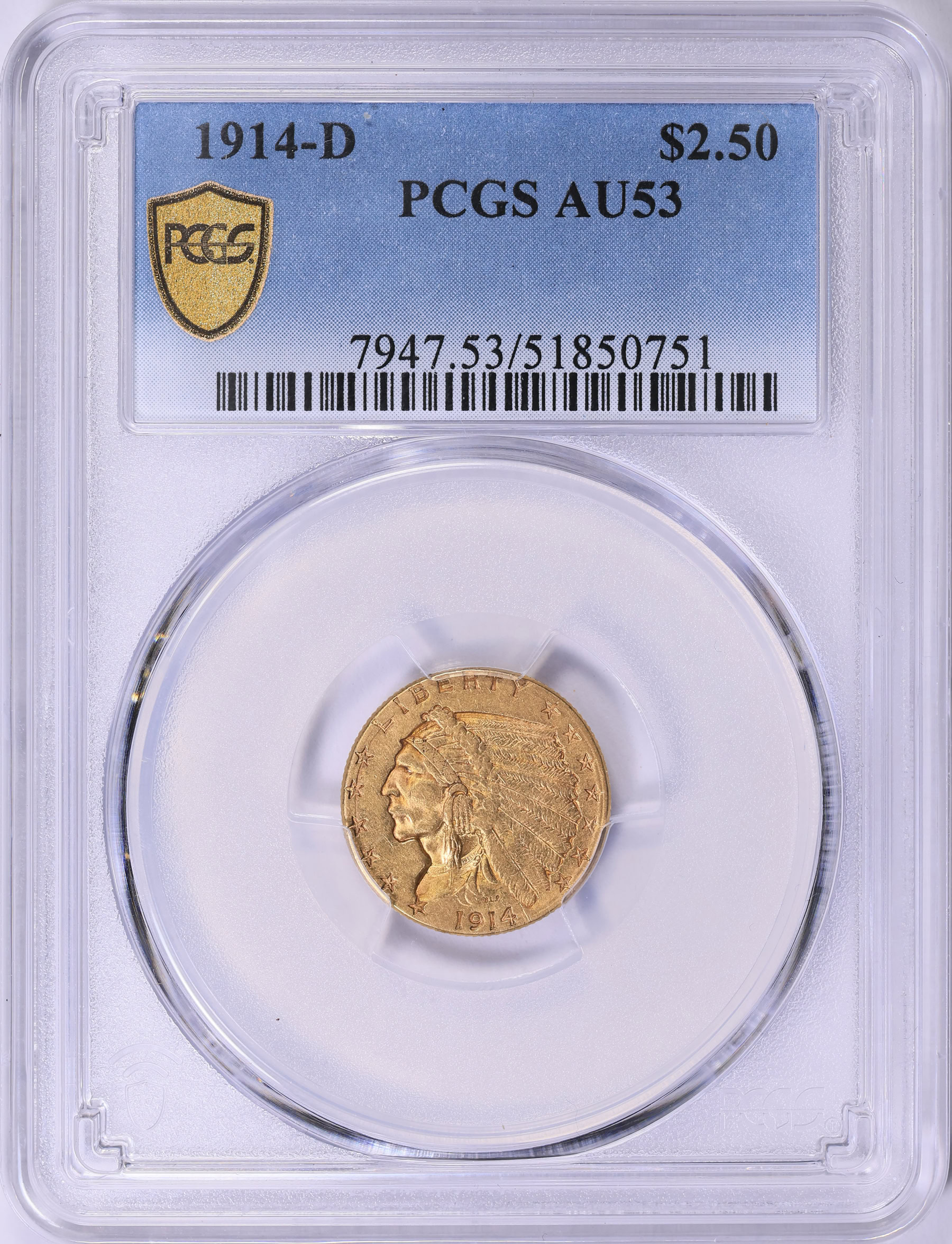 1914-D Indian Gold Quarter Eagle PCGS AU-53 (Item 1789066) | GreatCollections Coin Auctions