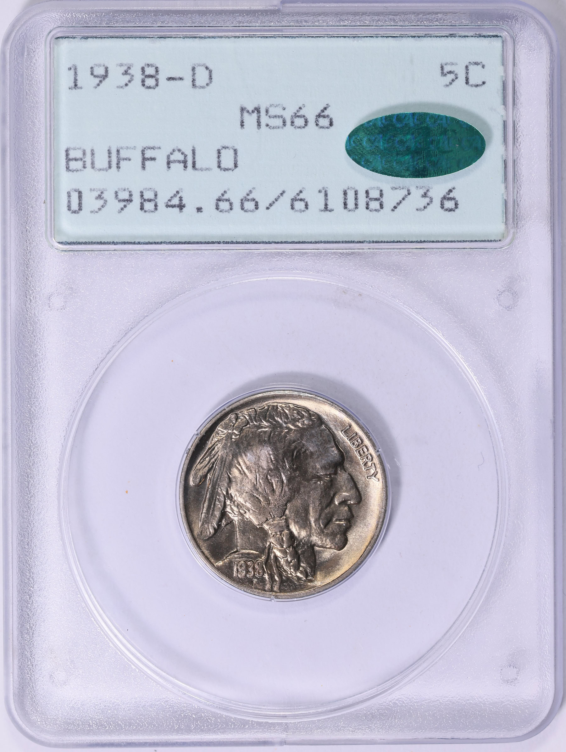 1938-D Buffalo Nickel PCGS MS-66 (CAC Green) (Toned) OGH (1st Gen) (Item 1789085 ...