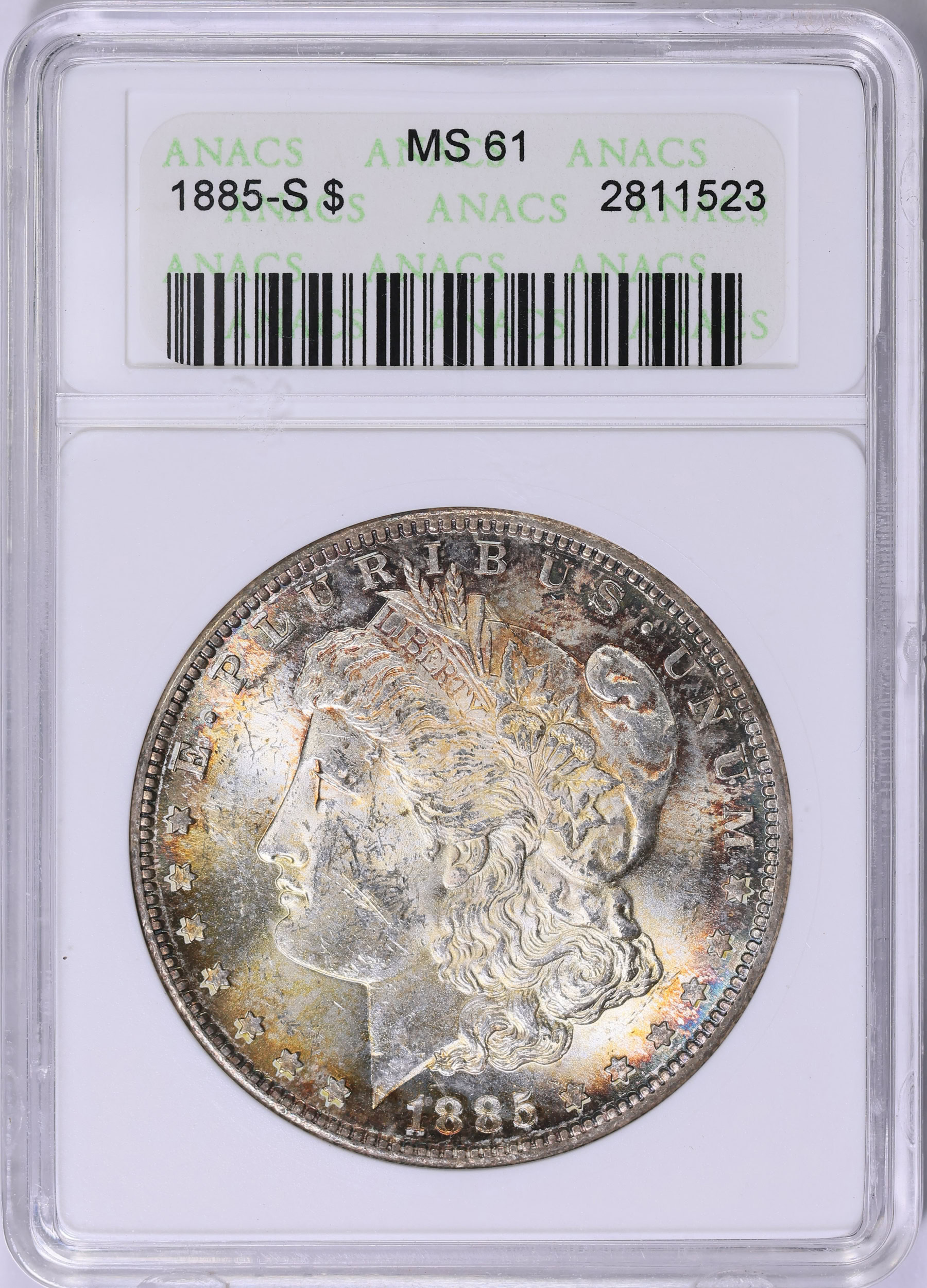 1885-S Morgan Silver Dollar ANACS MS-61 OH (Toned) (Item 1789157) | GreatCollections Coin Auctions