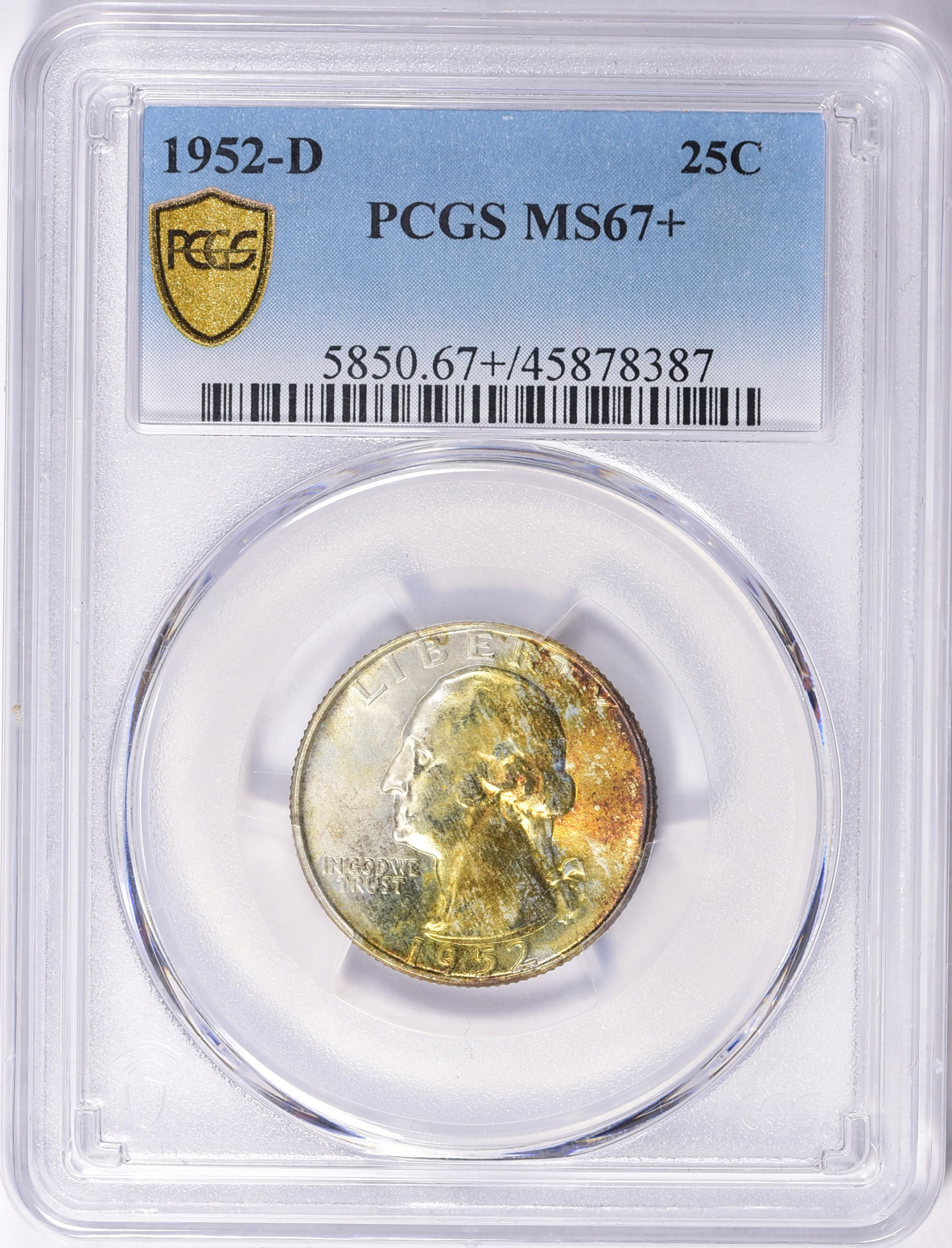 1952-D Washington Quarter PCGS MS-67+ (Toned) (Item 1789255) | GreatCollections Coin Auctions