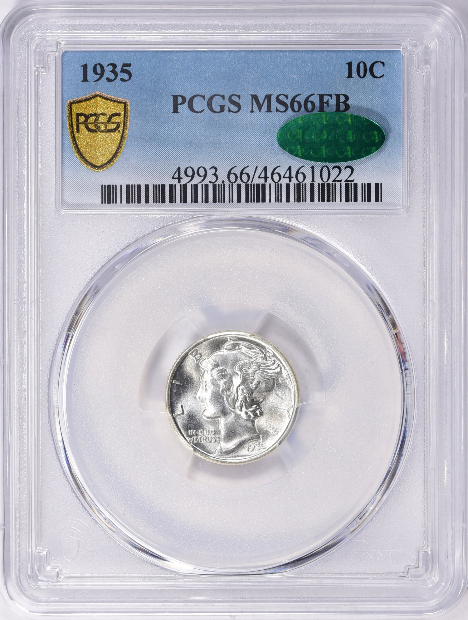 1935 Mercury Dime PCGS MS-66 FB (CAC Green) (Item 1789276) | GreatCollections Coin Auctions