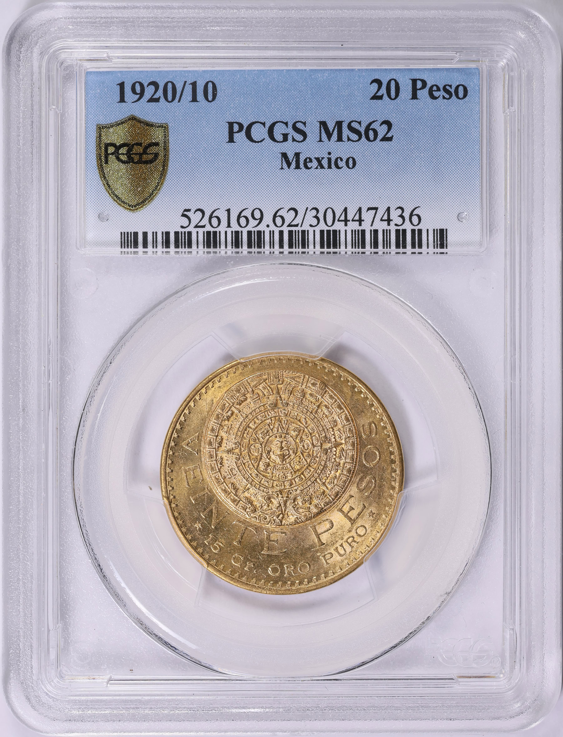 Mexico 1920/10 Gold 20 Pesos KM-478 PCGS MS-62 (AGW = 0.4822 Oz.) (Item 1789303 ...