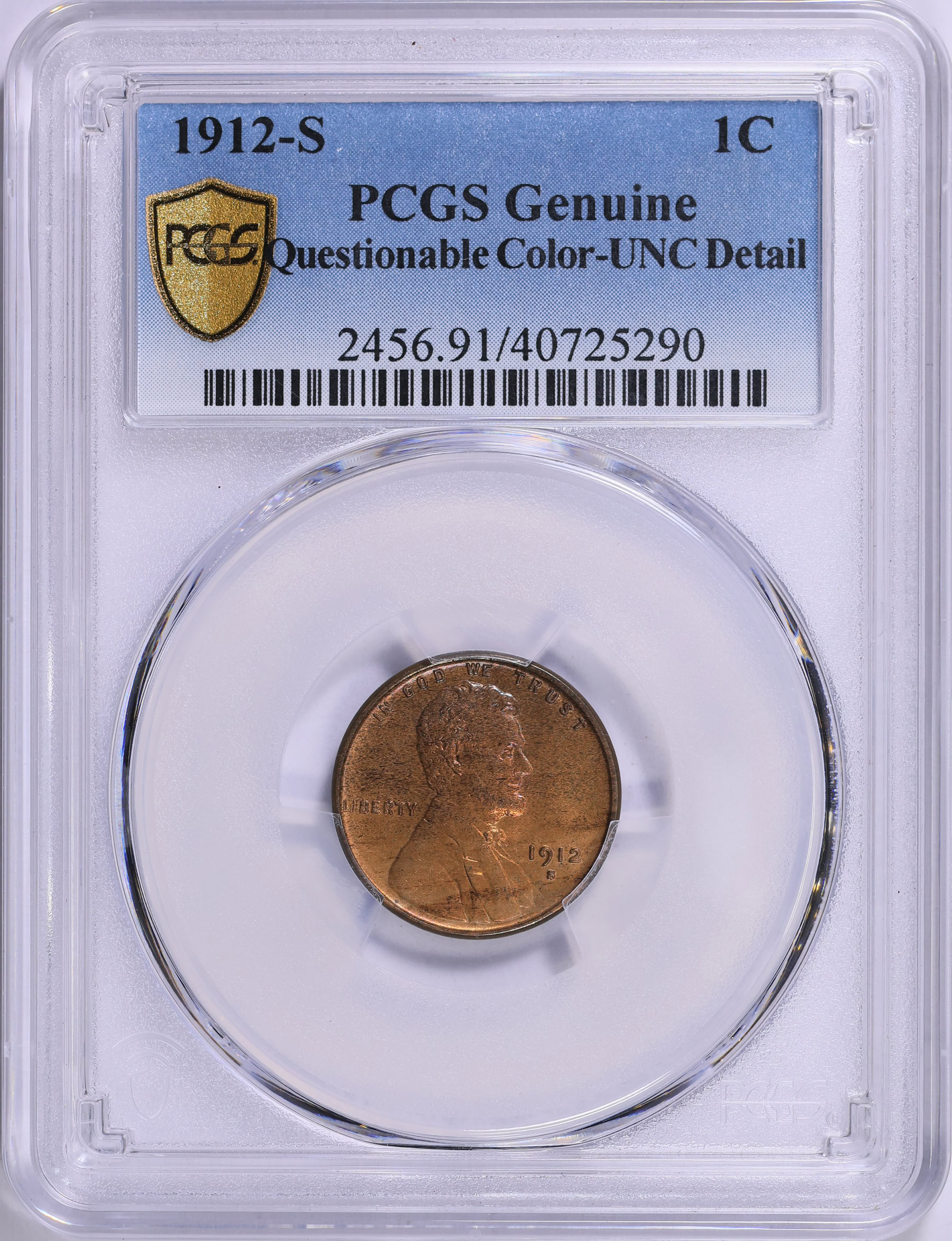 1912-S Lincoln Cent PCGS Genuine Unc Details (Art. Toned) (Item 1789306 ...