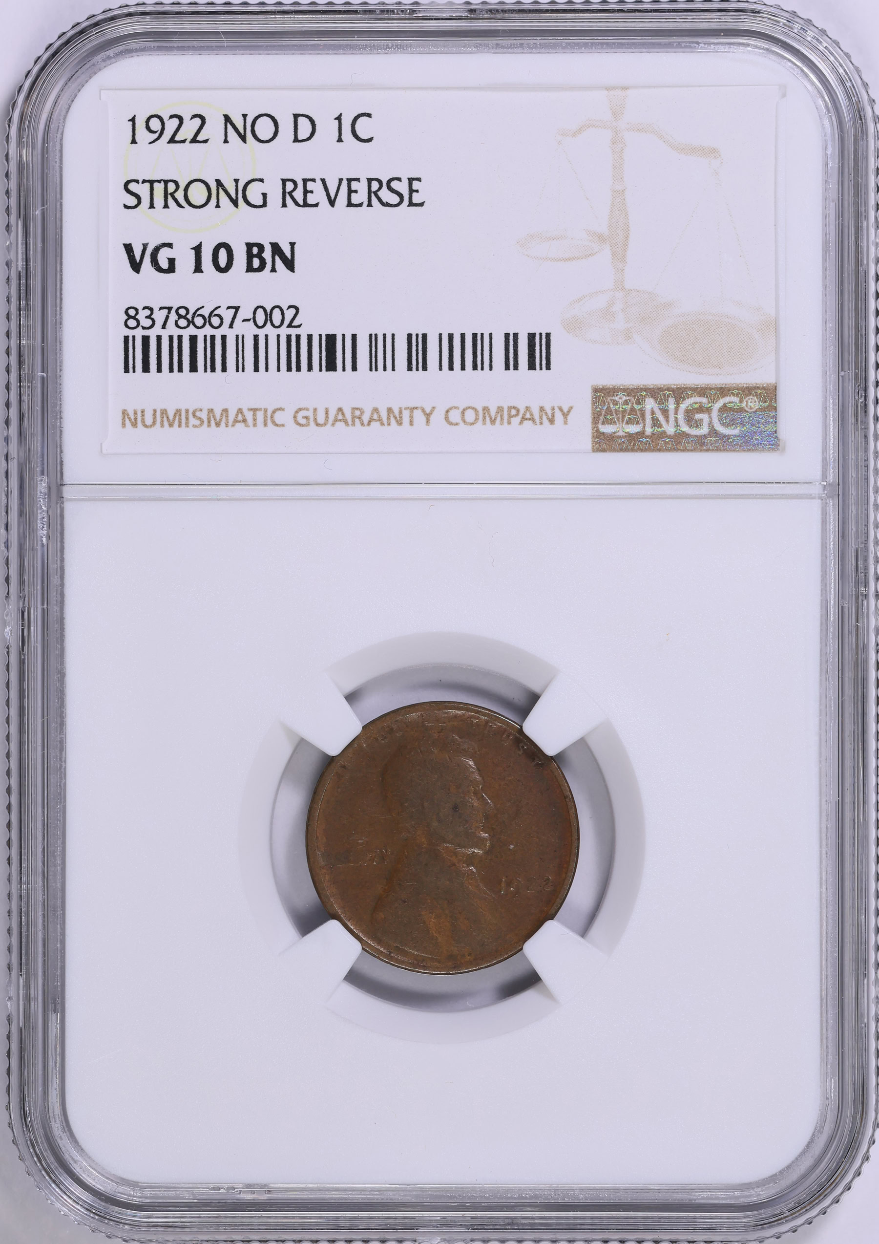 1922-No D Lincoln Cent Strong Reverse NGC VG-10 BN (Item 1789341) | GreatCollections Coin Auctions