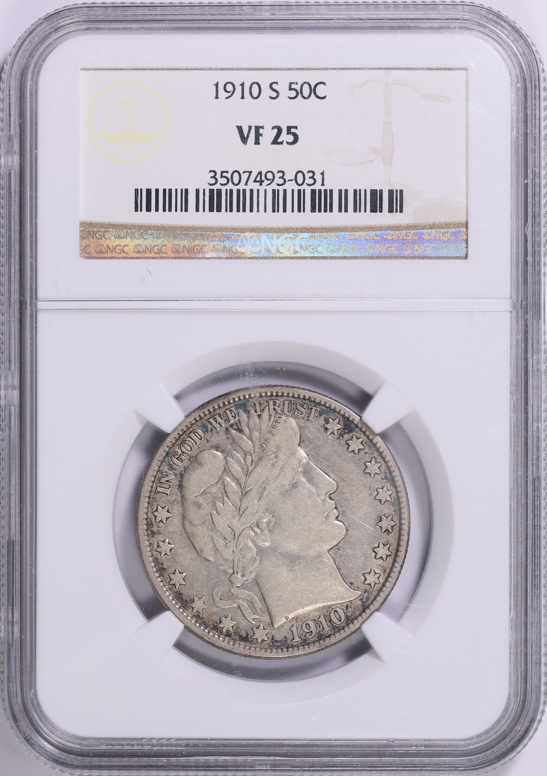 1910-S Barber Half Dollar NGC VF-25 (Toned) (Item 1789343) | GreatCollections Coin Auctions
