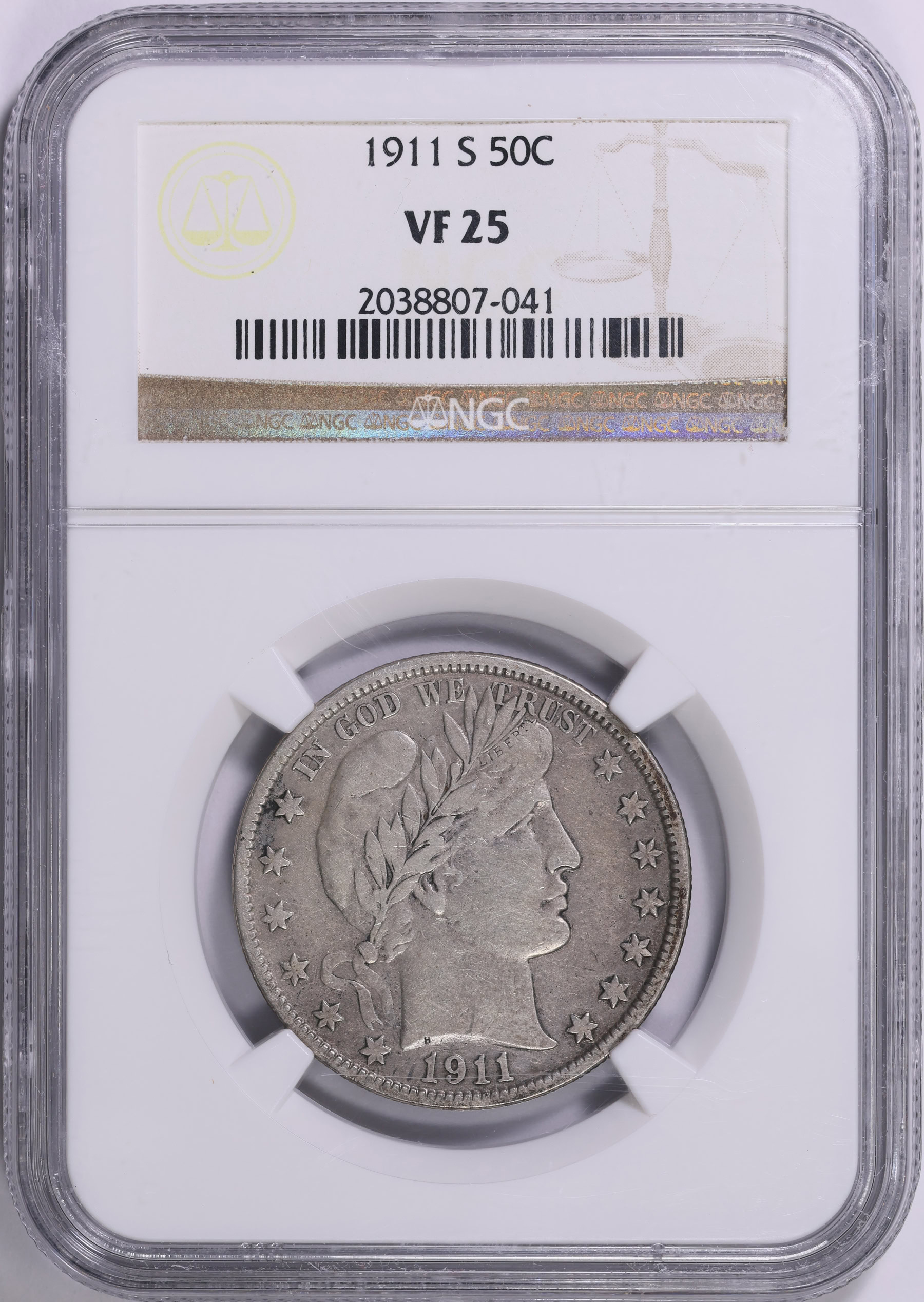 1911-S Barber Half Dollar NGC VF-25 (Item 1789344) | GreatCollections Coin Auctions