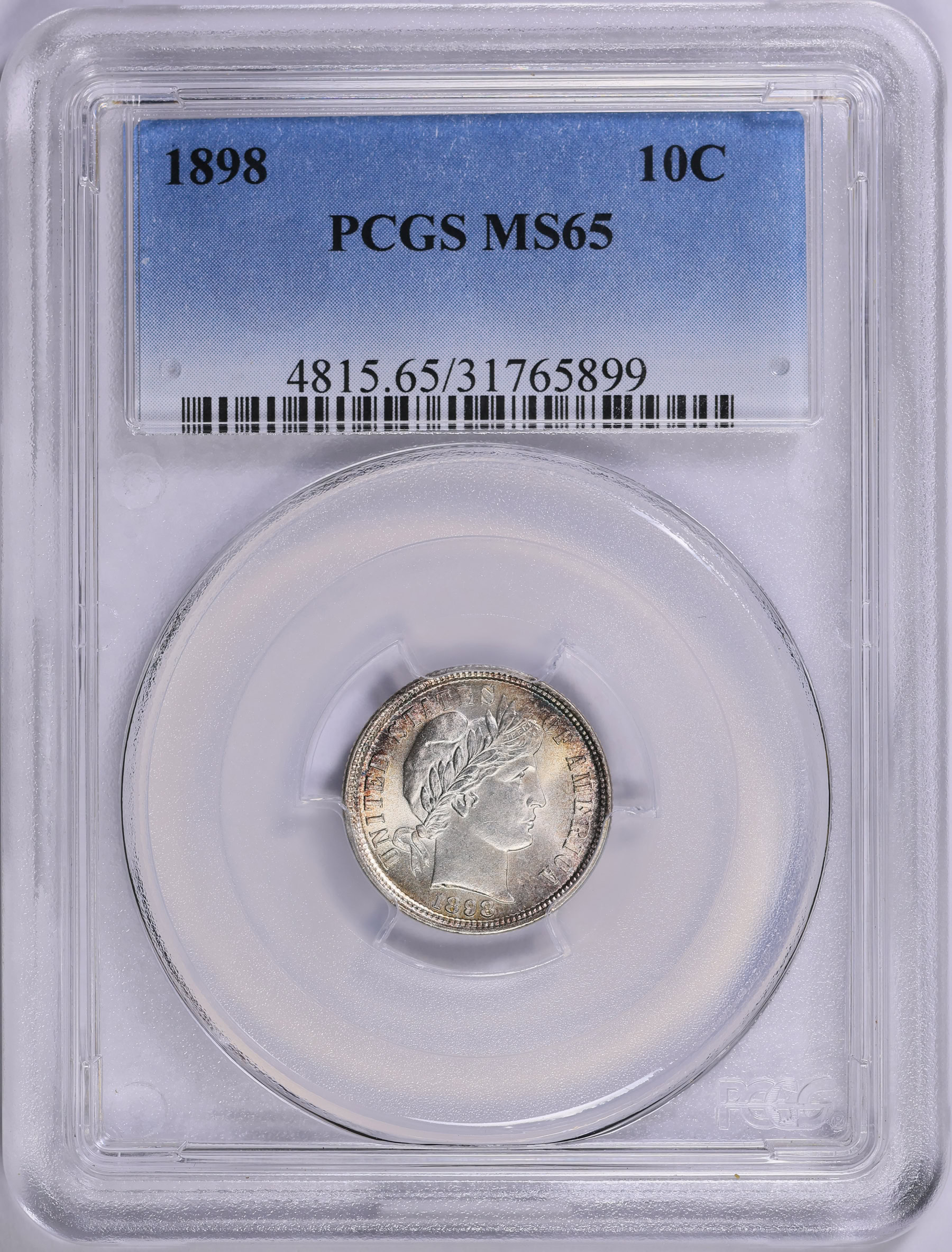 1898 Barber Dime PCGS MS-65 (Toned) (Item 1789354) | GreatCollections Coin Auctions