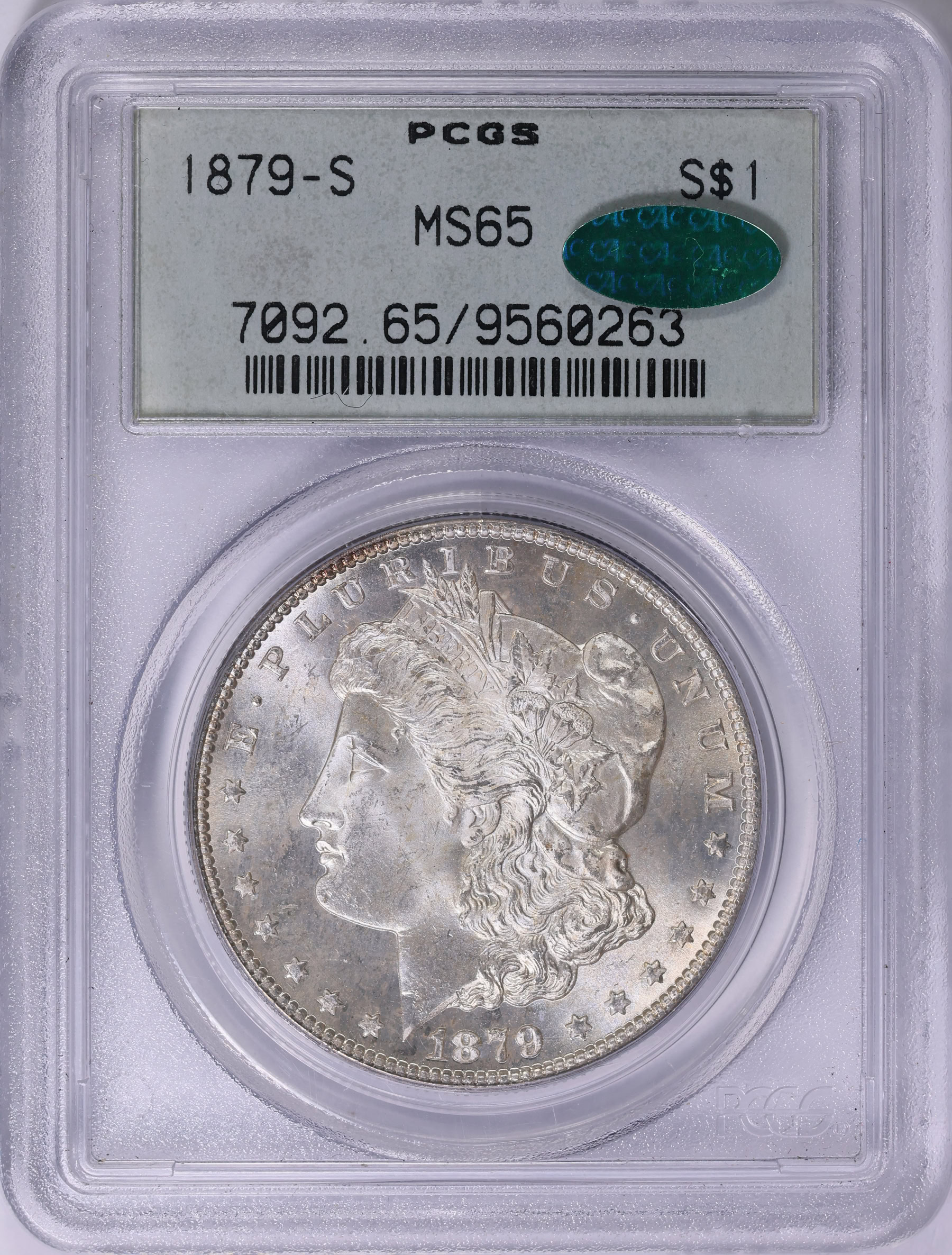 1879-S Morgan Silver Dollar PCGS MS-65 (CAC Green) OGH (Item 1789360) | GreatCollections Coin ...