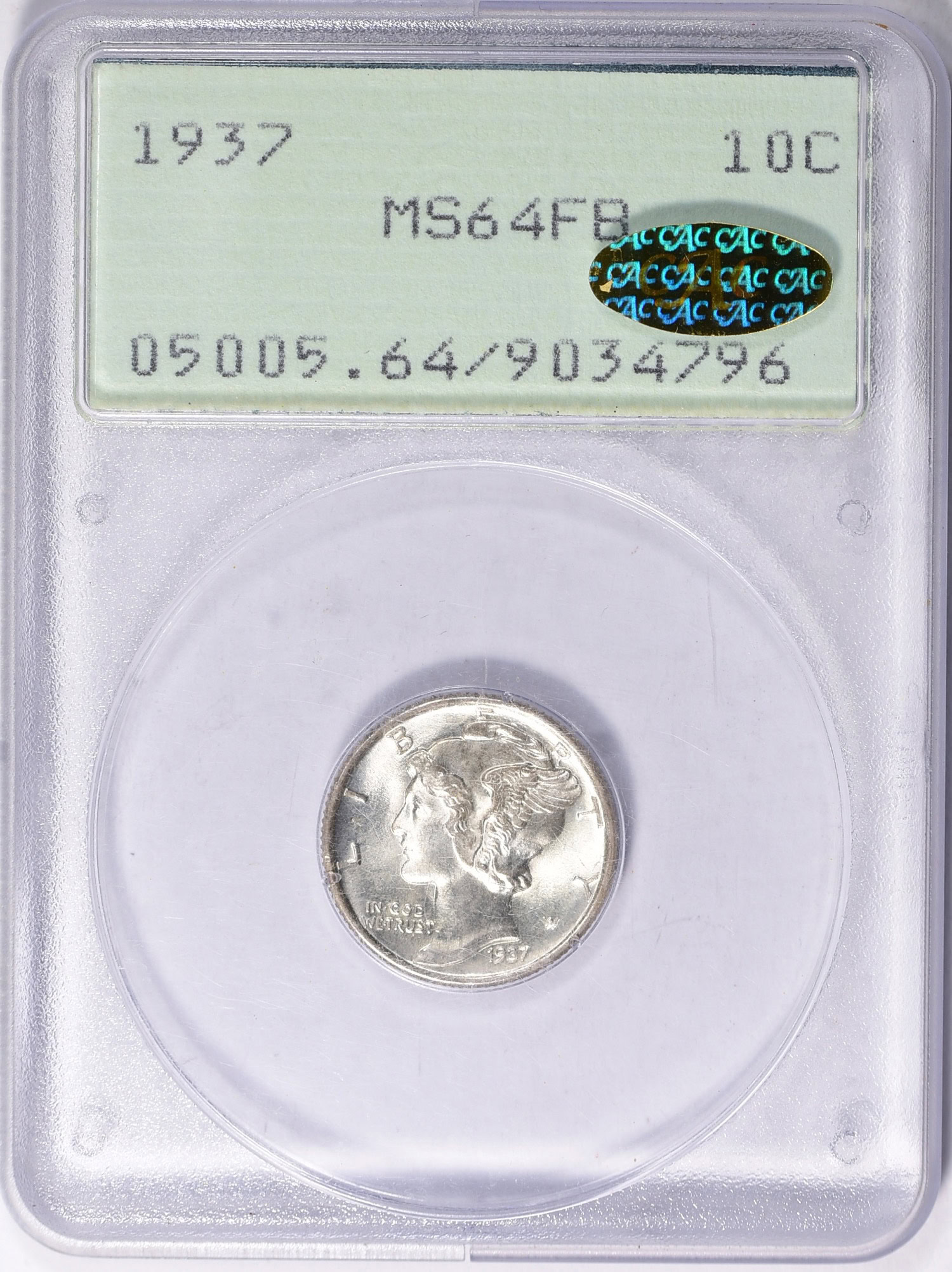 1937 Mercury Dime PCGS MS-64 FB (CAC Gold) OGH (1st Gen) (Item 1789361) | GreatCollections Coin ...